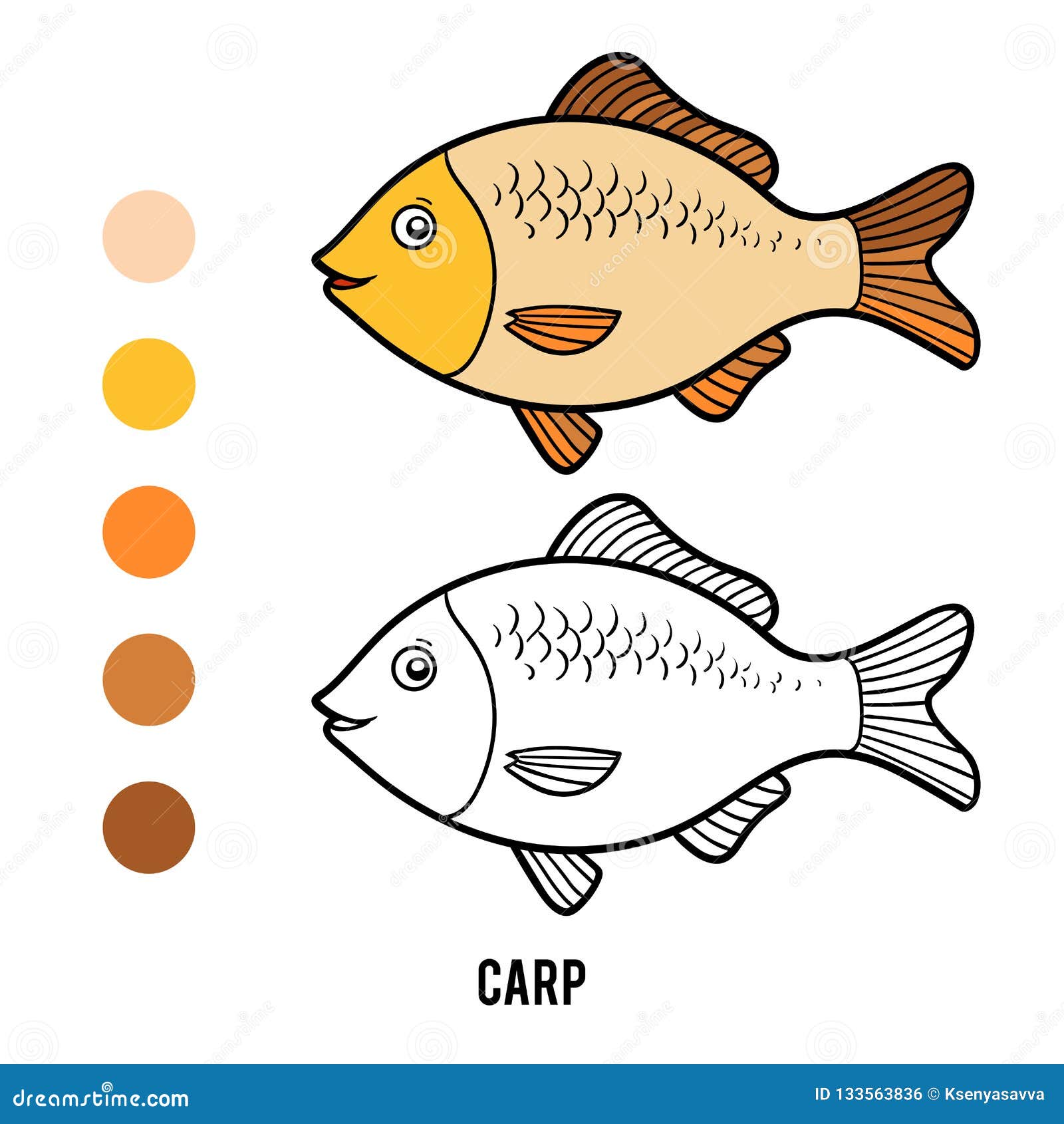 Coloring book, Carp stock vector. Illustration of carp - 133563836