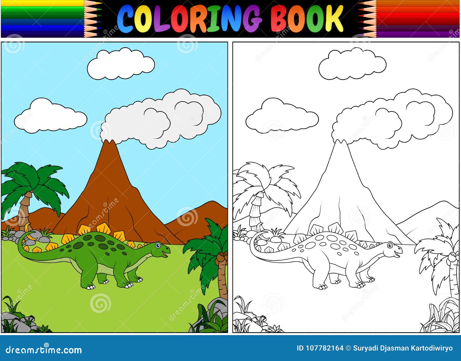 Coloring Book with Cartoon Stegosaurus Stock Vector - Illustration of ...
