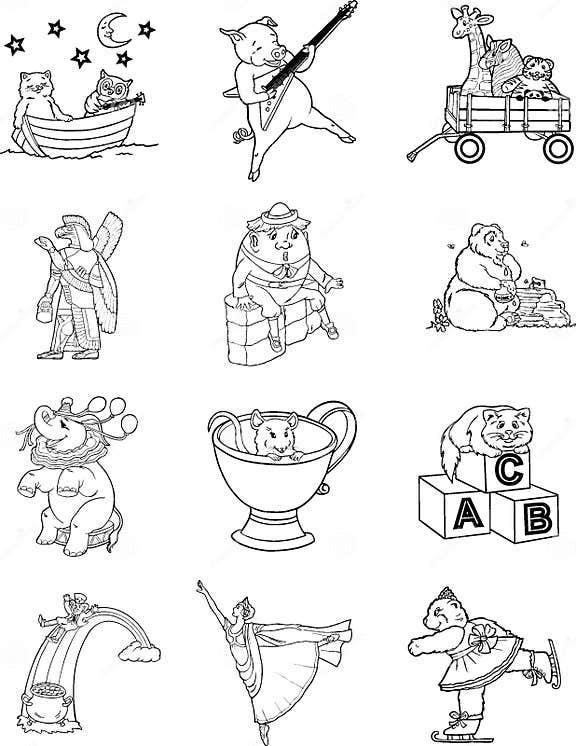Coloring Book Characters 1 stock vector. Illustration of characters ...