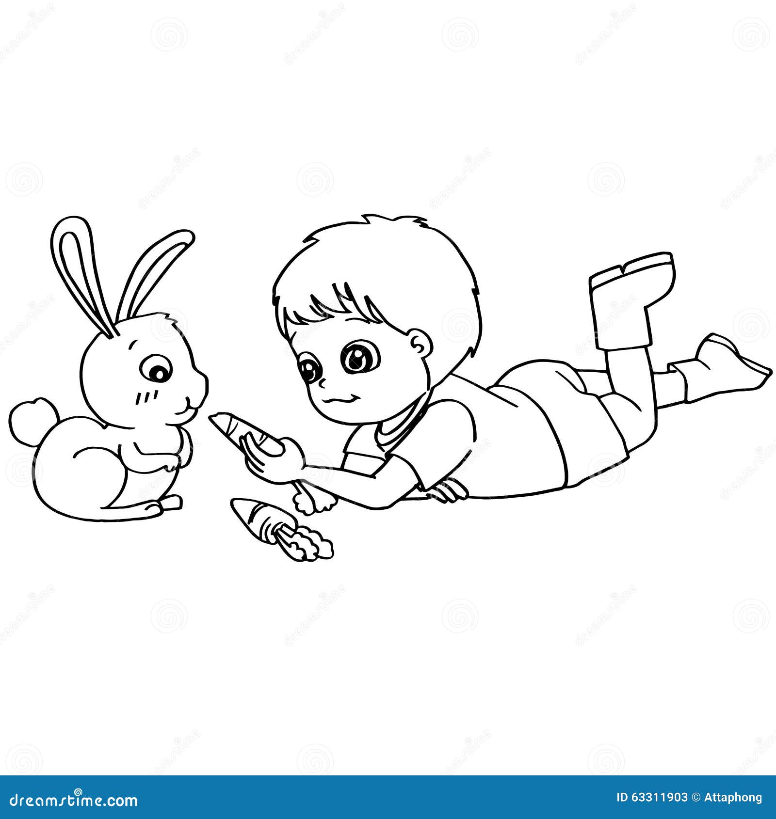 Coloring Book Child Feeding Rabbit Vector Stock Vector - Illustration ...