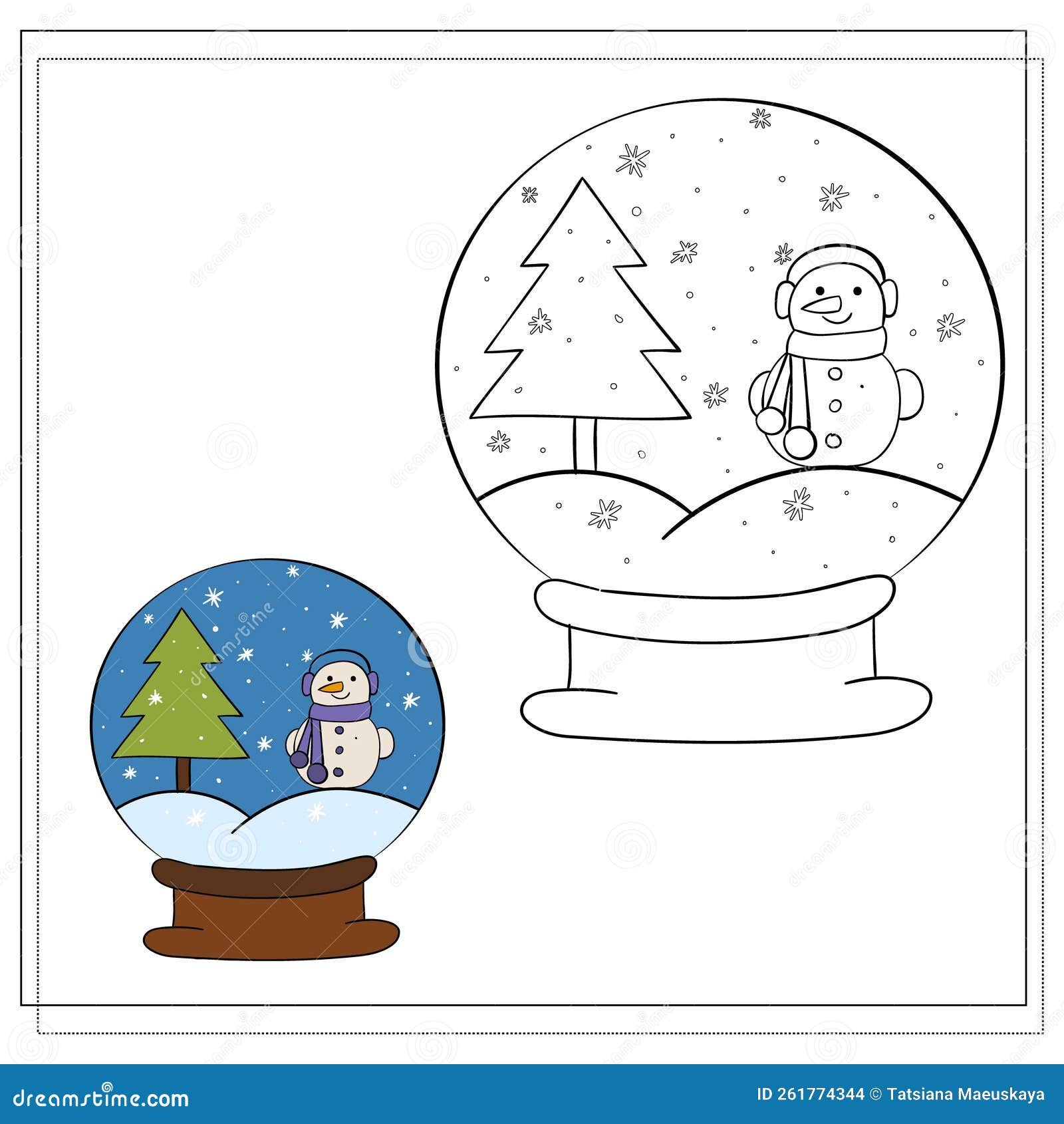 Coloring Book for Children. Draw a Snow Globe Based on the Drawing ...