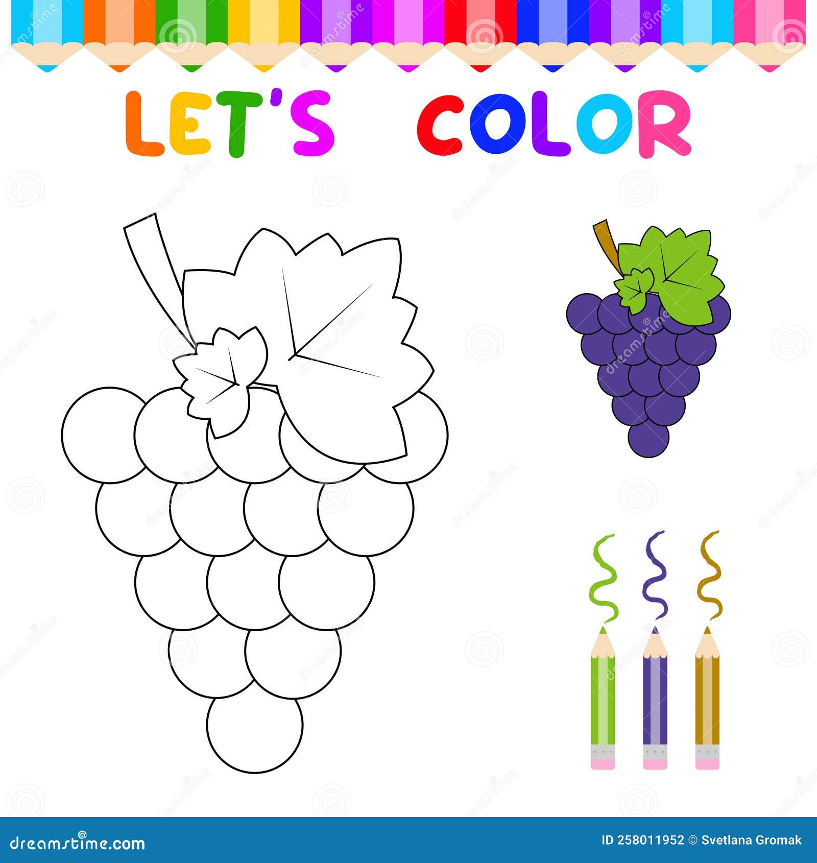Coloring Book For Children With Grapes.A Workbook For Kindergarten ...