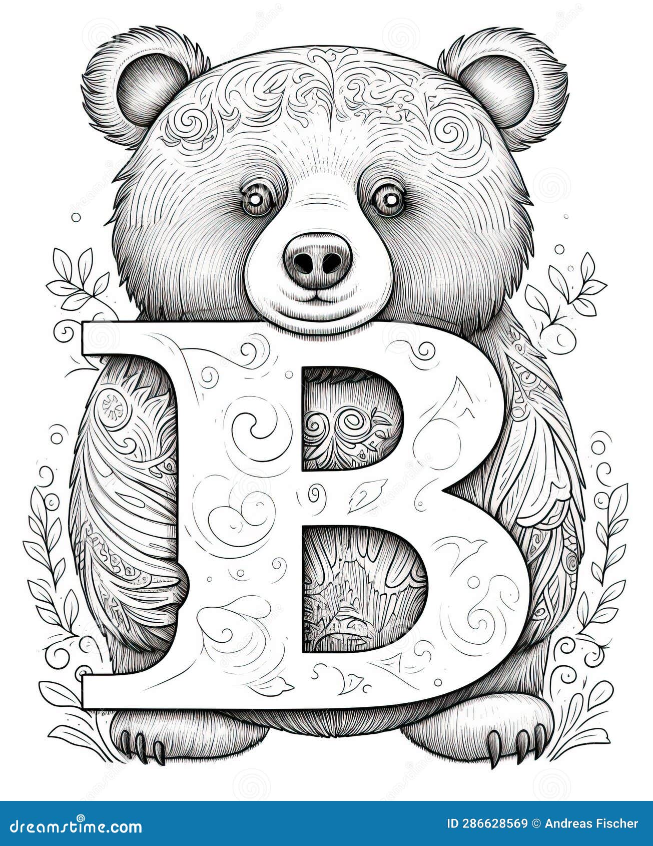 Coloring Book for Children Letter B with Cute Bear. Stock Image - Image ...