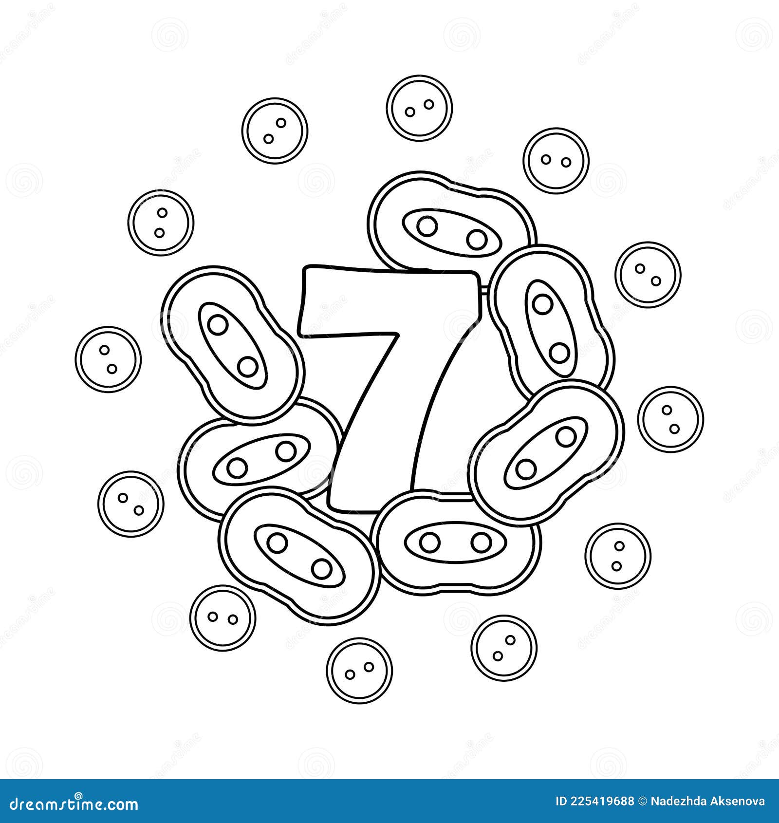 Coloring Book for Children. Seven . Numbers. Buttons, Needlework ...