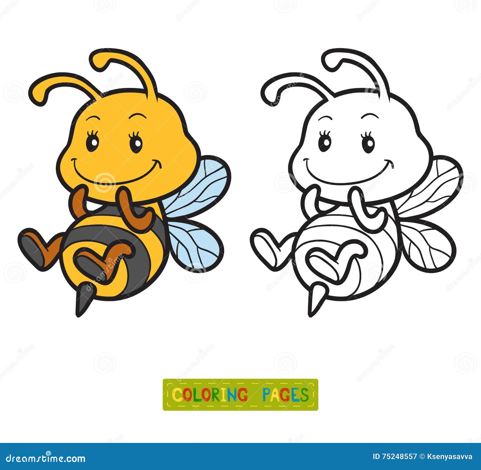 Coloring Book, Coloring Page with a Small Bee Stock Vector ...