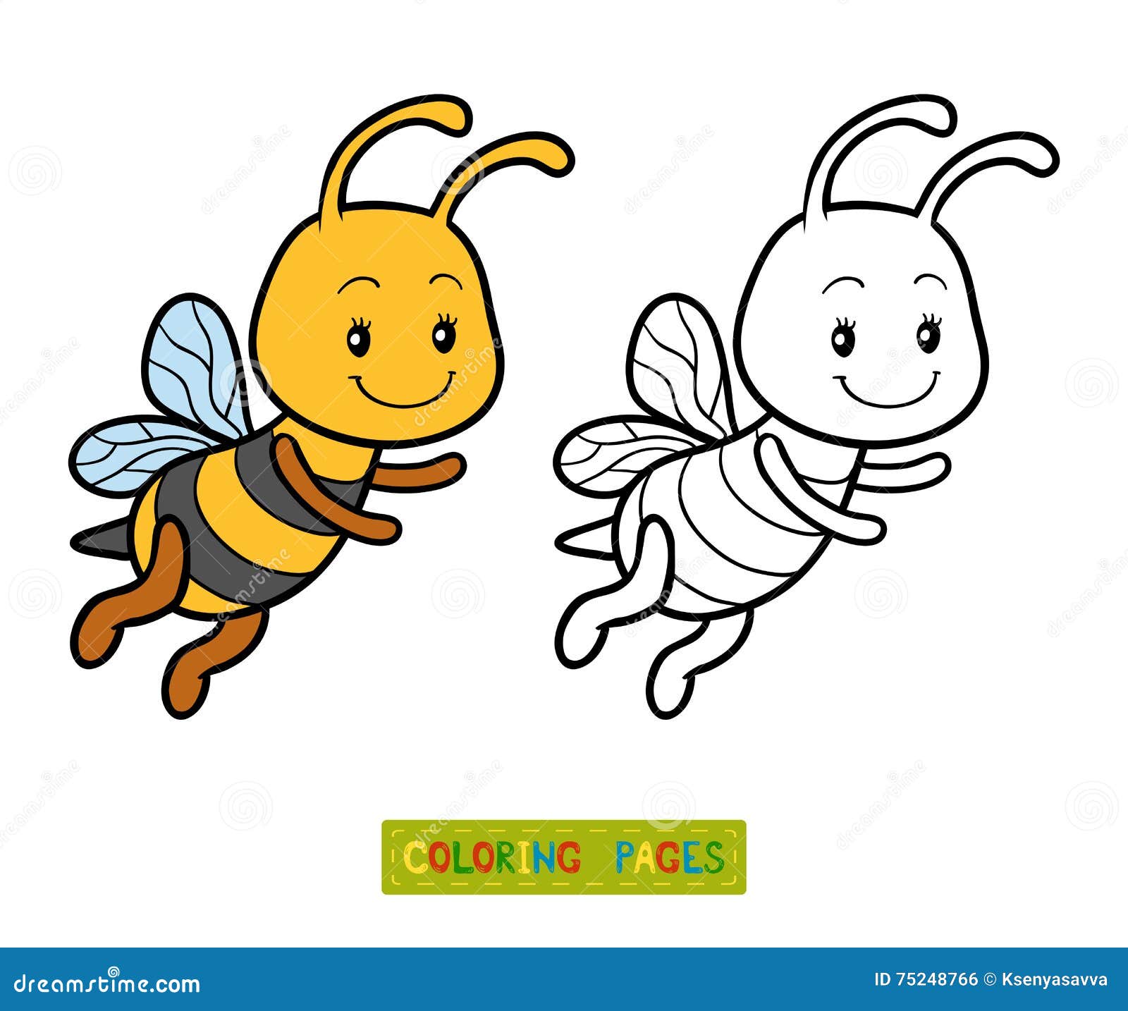 Coloring Book, Coloring Page with a Small Bee Stock Vector ...