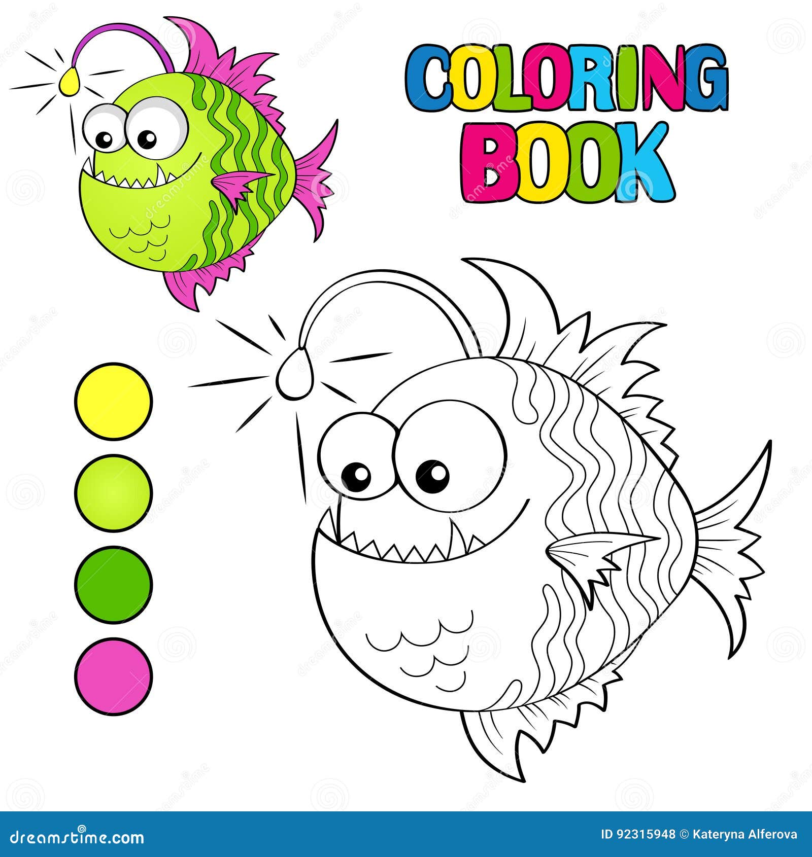 Coloring Book with Cute Cartoon Monkfish Stock Vector - Illustration of ...