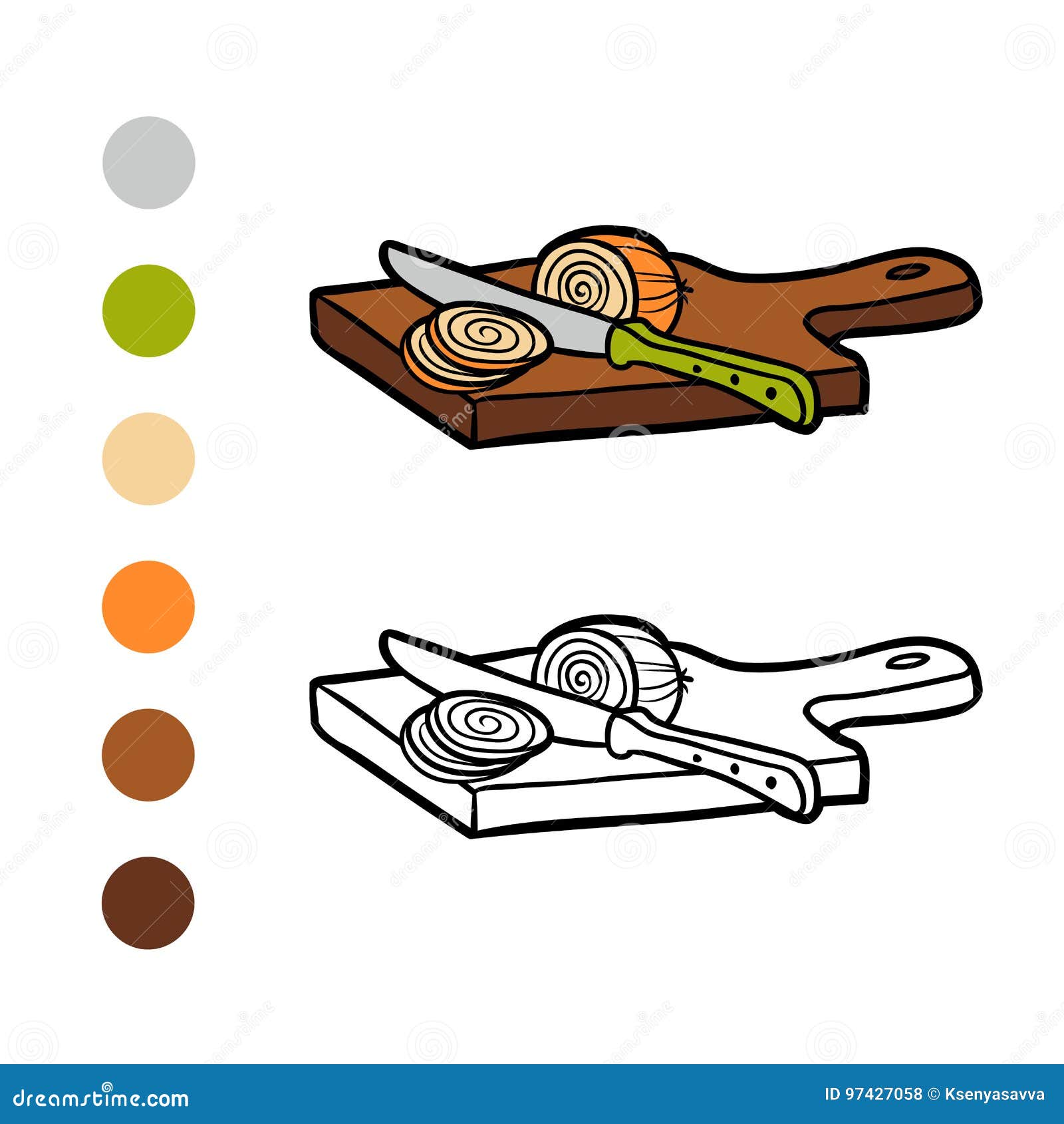 Coloring Book, Cutting Board and Onion Stock Vector - Illustration of ...
