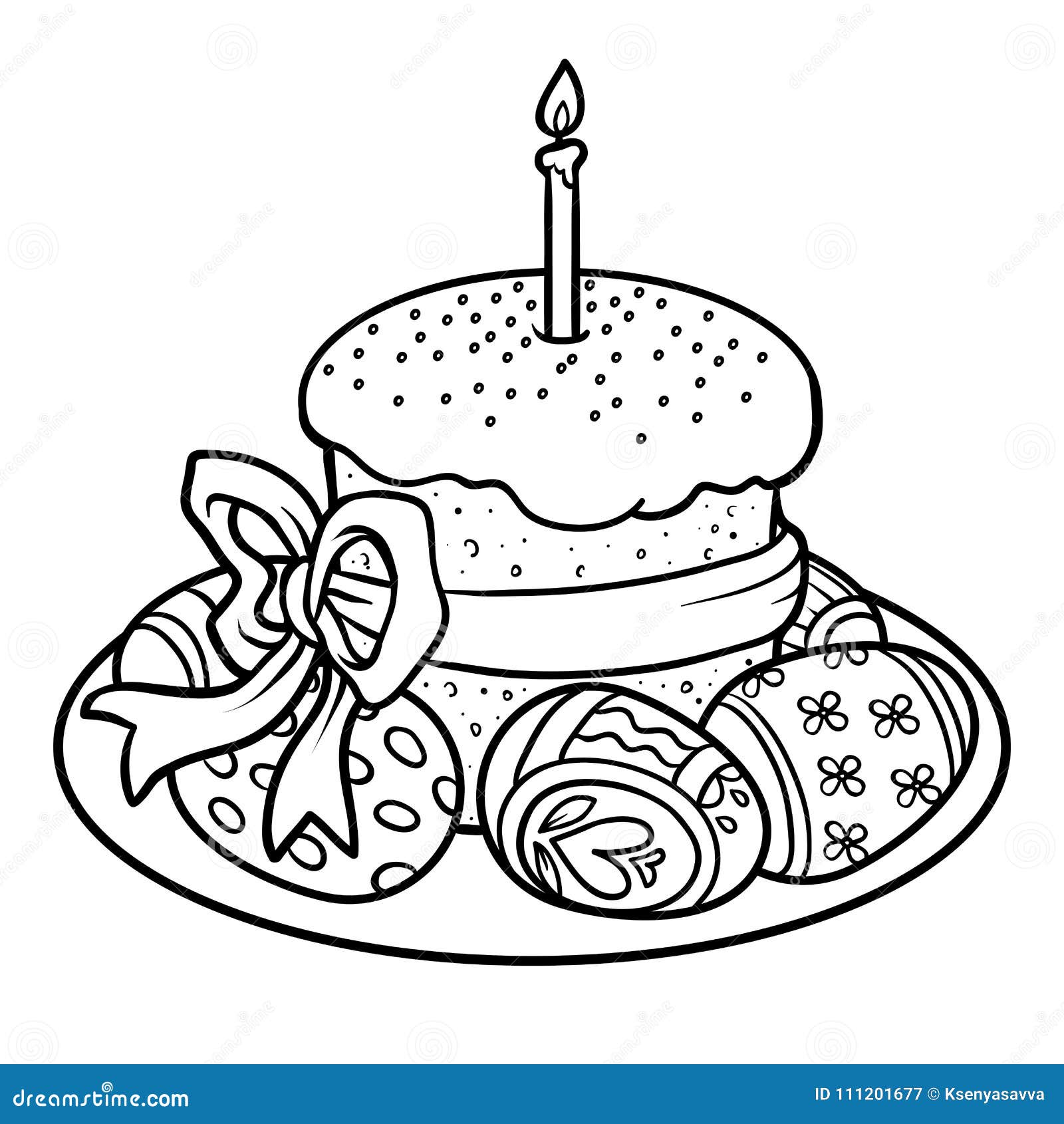 Coloring Book, Easter Cake and Colored Eggs Stock Vector - Illustration ...