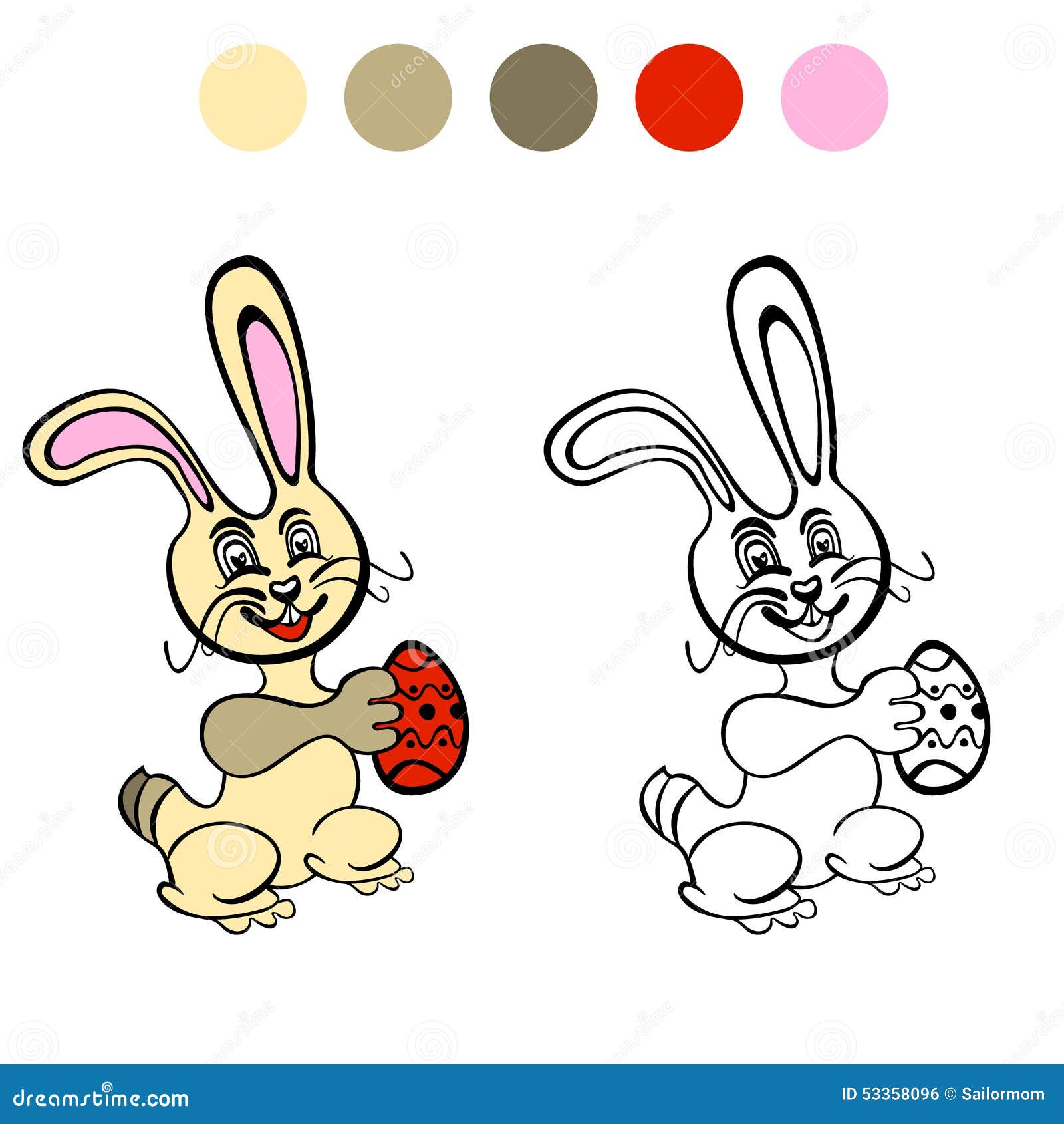 Coloring Book. Easter Rabbit with Color Stock Vector - Illustration of ...