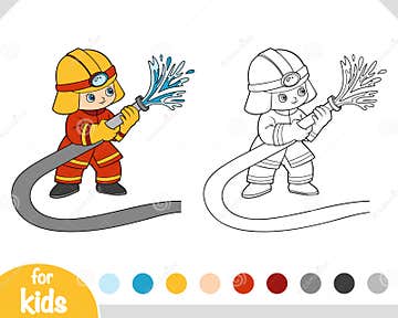 Coloring Book, Firefighter Using Fire Hose Stock Vector - Illustration ...
