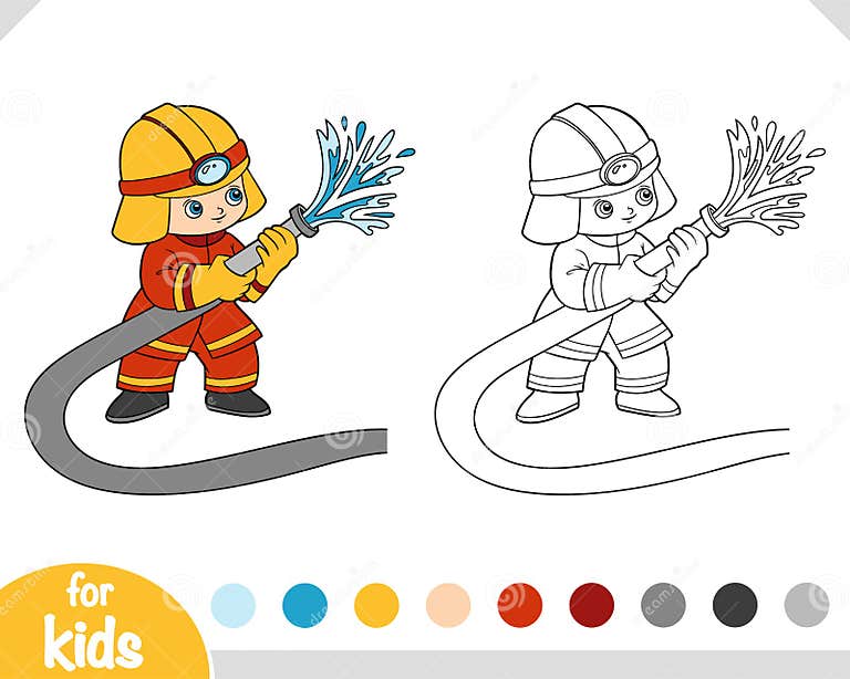 Coloring Book Firefighter Using Fire Hose Stock Vector Illustration Of Male Coloring 209262243