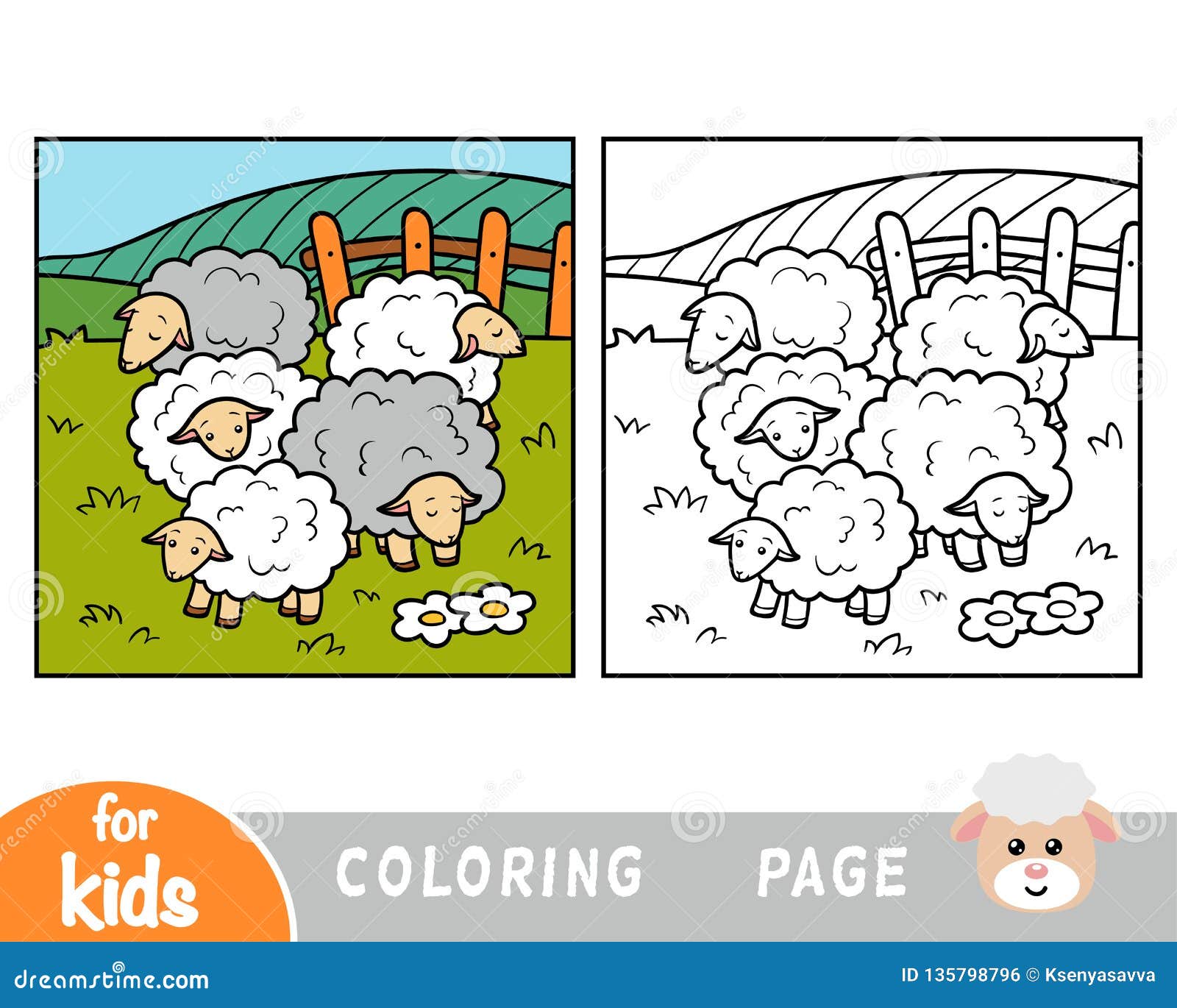 Coloring book, Five sheep stock vector. Illustration of math - 135798796