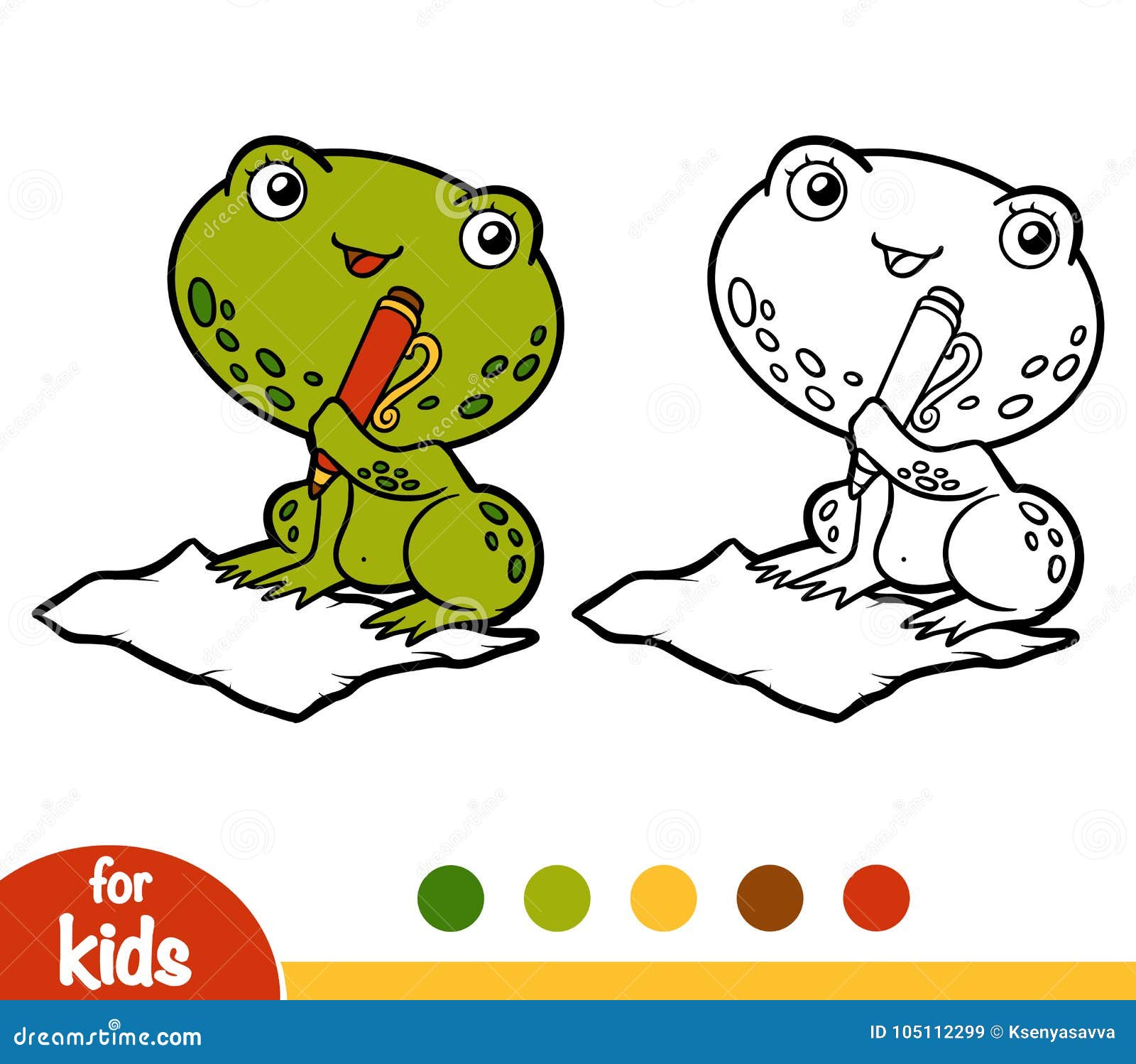 Coloring Book, Frog and a Paper Stock Vector - Illustration of adorable ...
