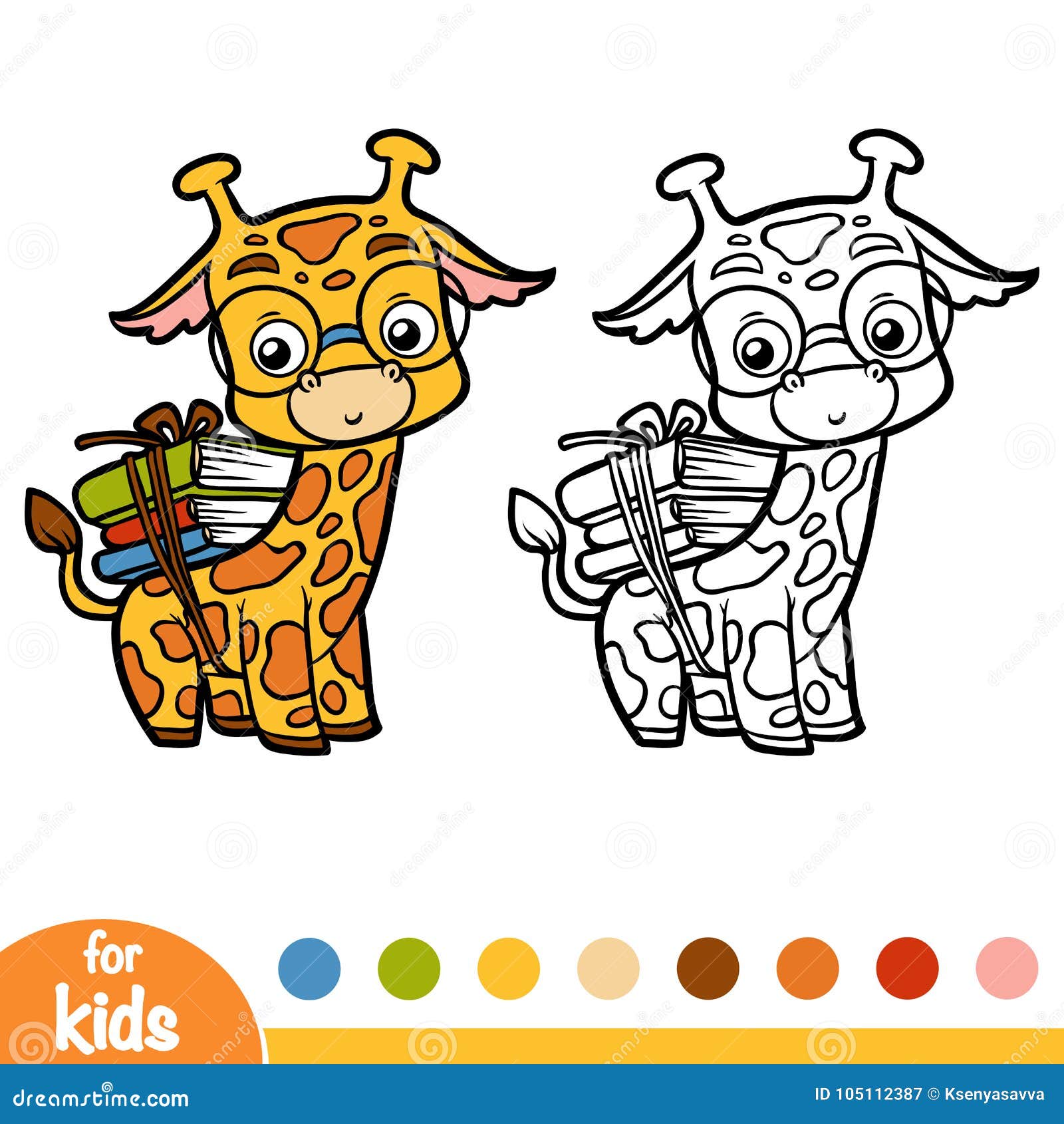 Coloring Book, Giraffe and Books Stock Vector - Illustration of ...