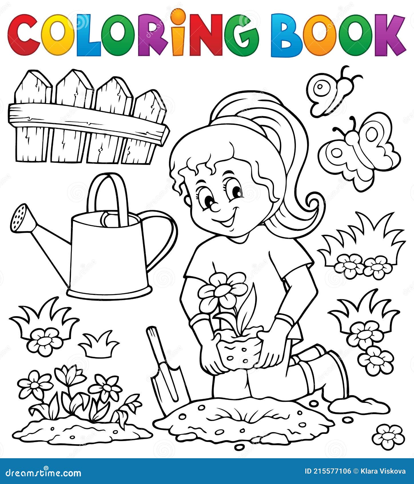 Coloring Book Girl Gardener Theme Set 1 Stock Vector - Illustration of ...