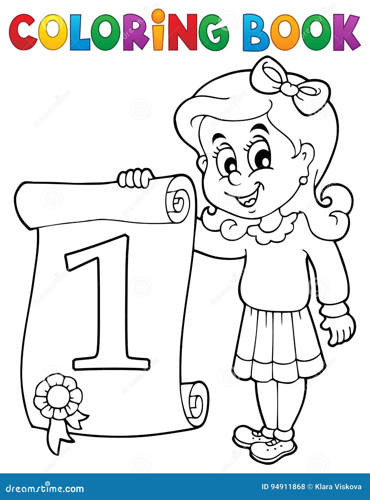 Coloring Book Girl Holds Certificate Stock Vector - Illustration of ...