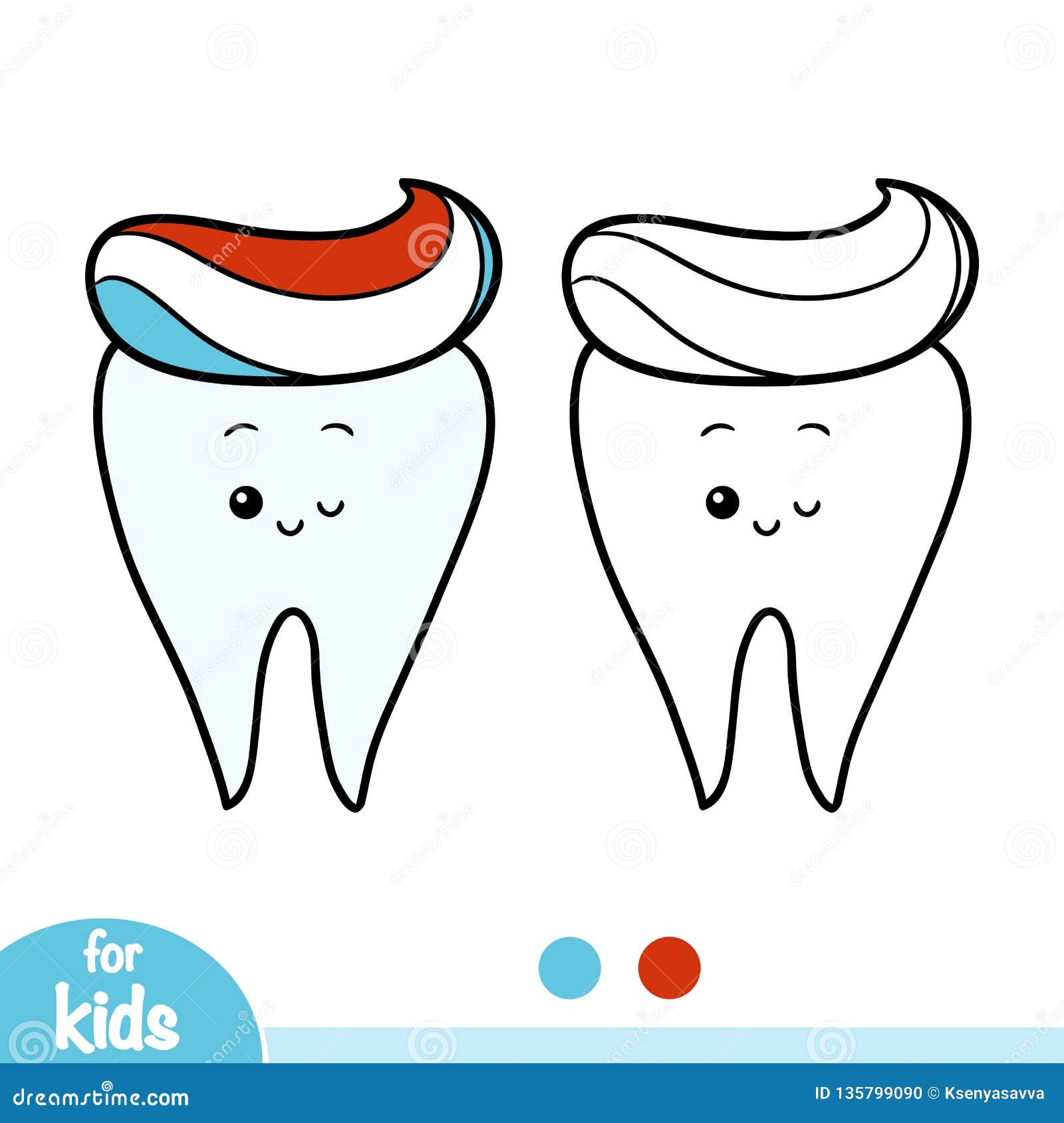 Coloring Book, Happy Tooth and Toothpaste Stock Vector - Illustration ...