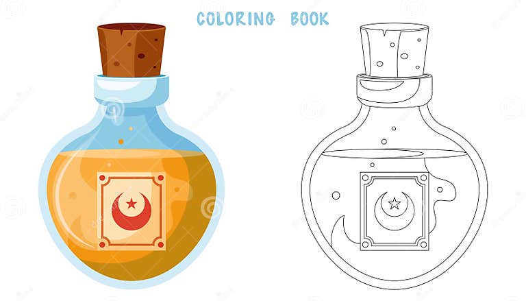 Coloring Book of Orange Potion in a Flask Stock Illustration ...