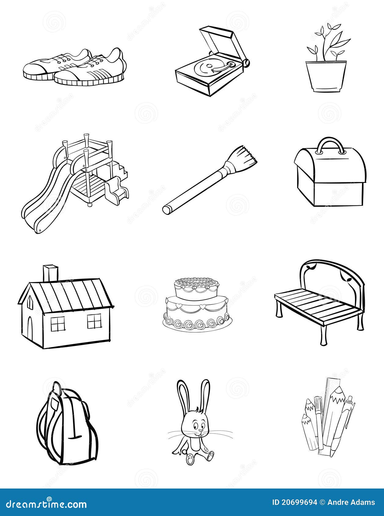 Coloring book items 1 stock vector. Illustration of slide - 20699694