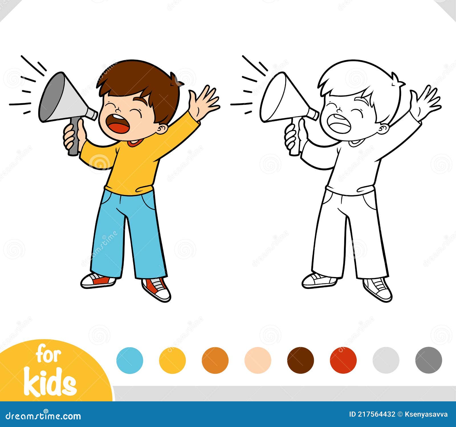 Coloring Book for Kids, Boy Shouting through a Megaphone Stock Vector ...