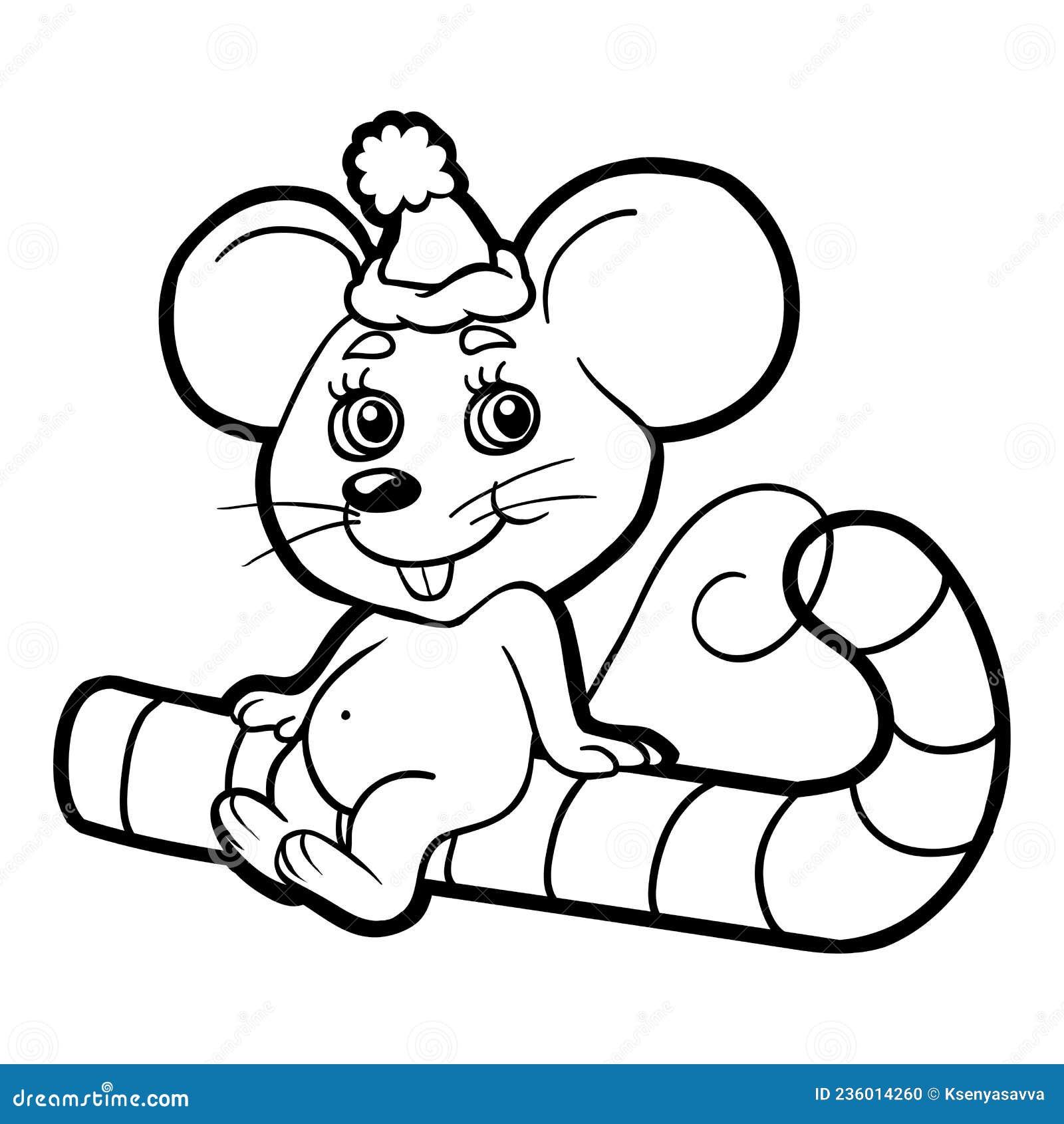 Coloring Book for Kids, Christmas Mouse with a Candy Stock Vector ...
