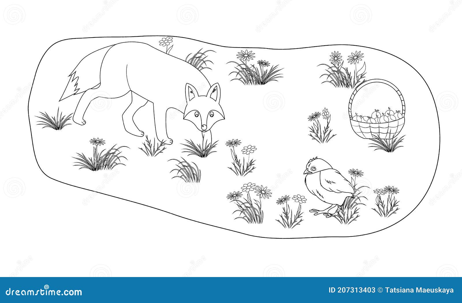 Coloring Book for Kids, Fox Sneaks Behind a Chicken Stock Illustration ...