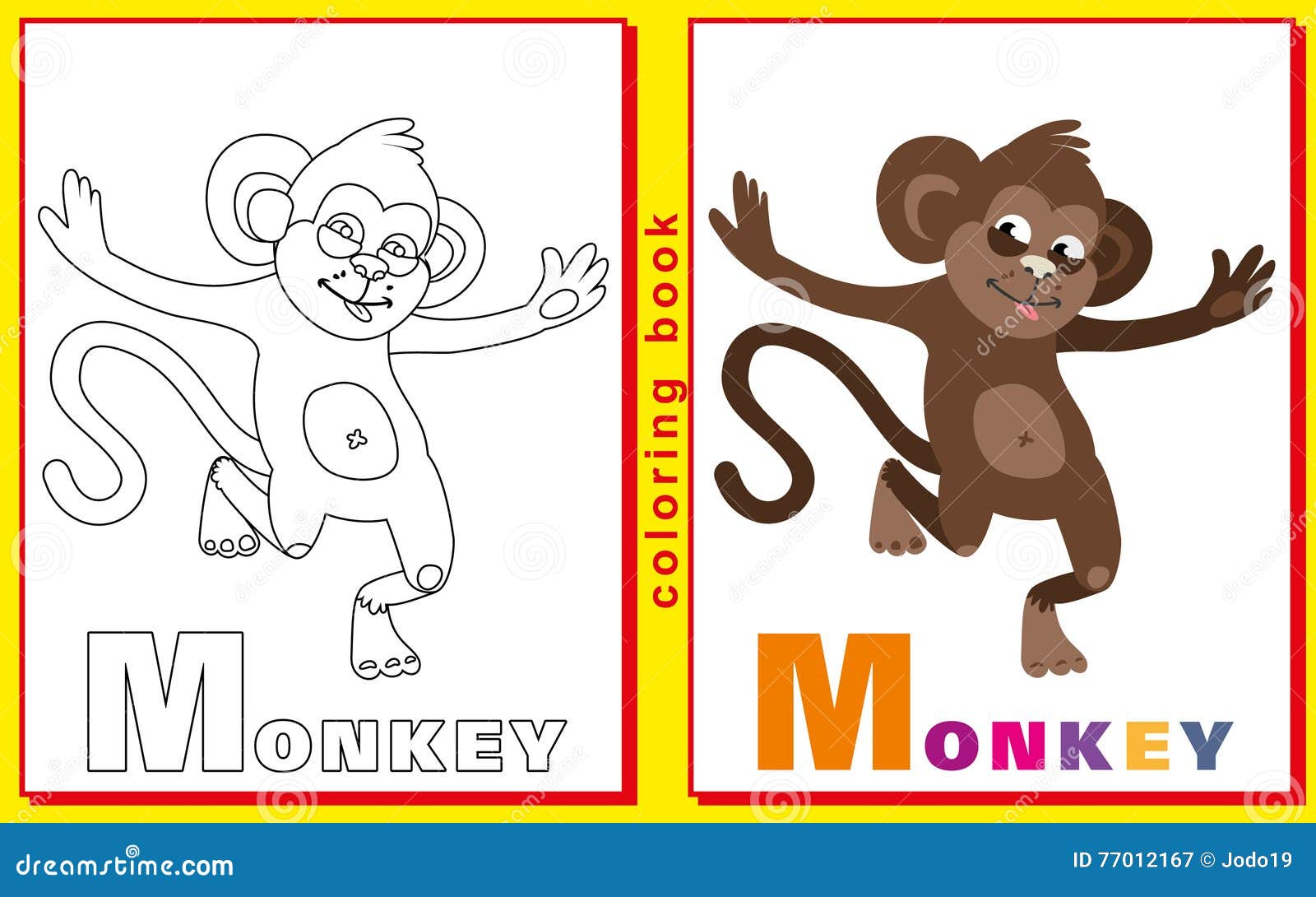 Coloring Book for Kids with Letters and Words. Monkey Stock Vector ...