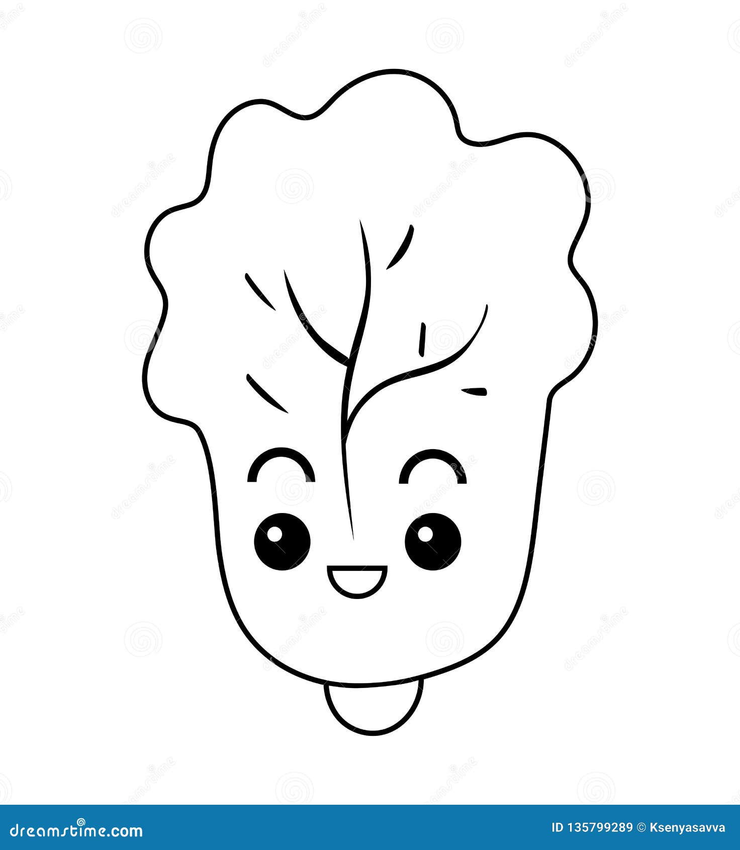 Coloring Book, Lettuce with a Cute Face Stock Vector - Illustration of ...