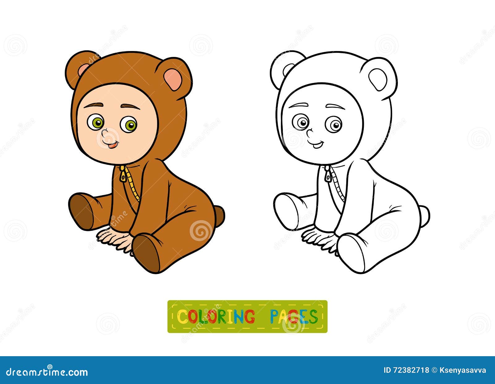 Coloring Book. Little Boy in a Bear Suit Stock Vector - Illustration of ...
