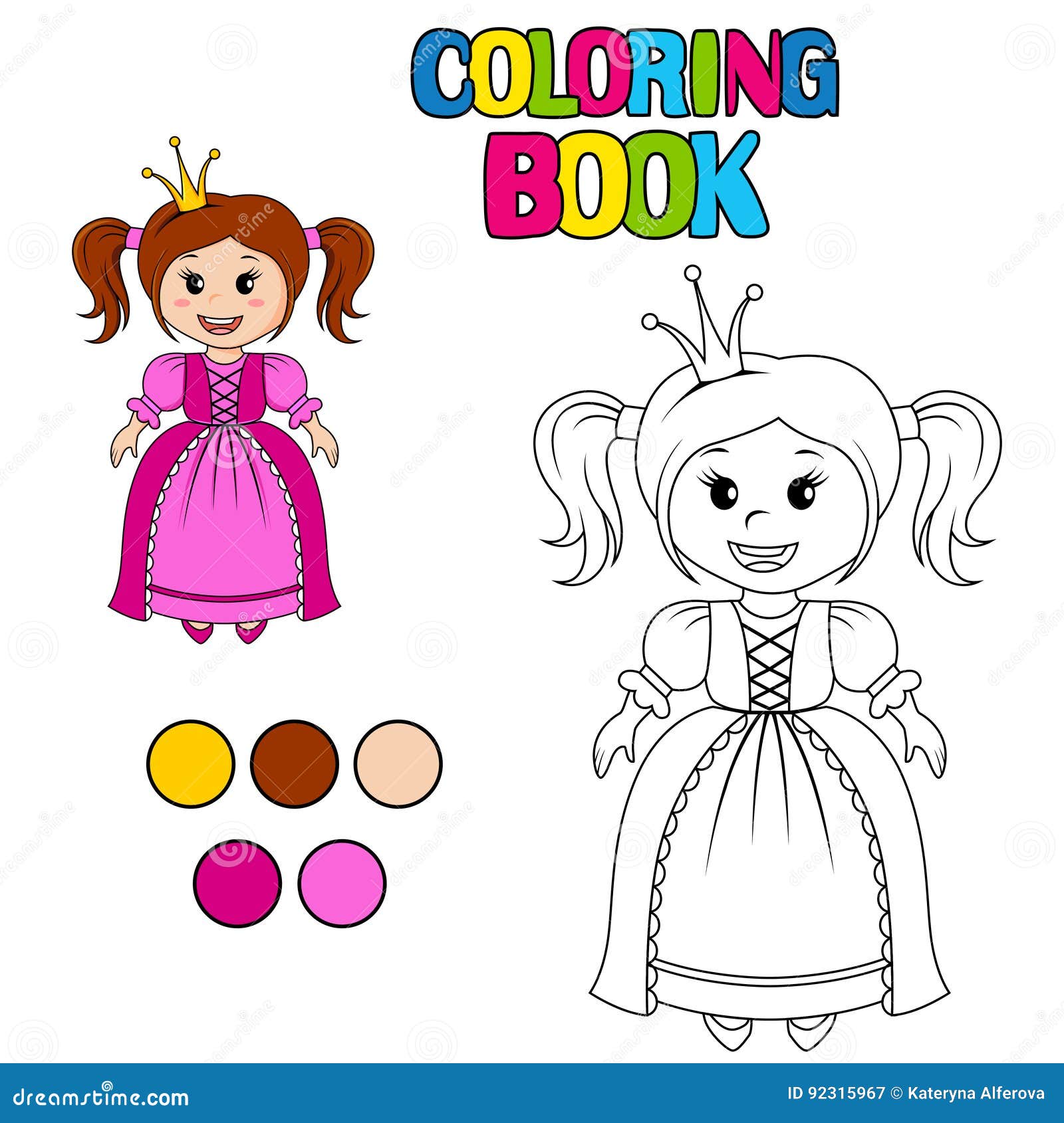 Coloring Book with Little Cute Princess Stock Vector - Illustration of ...