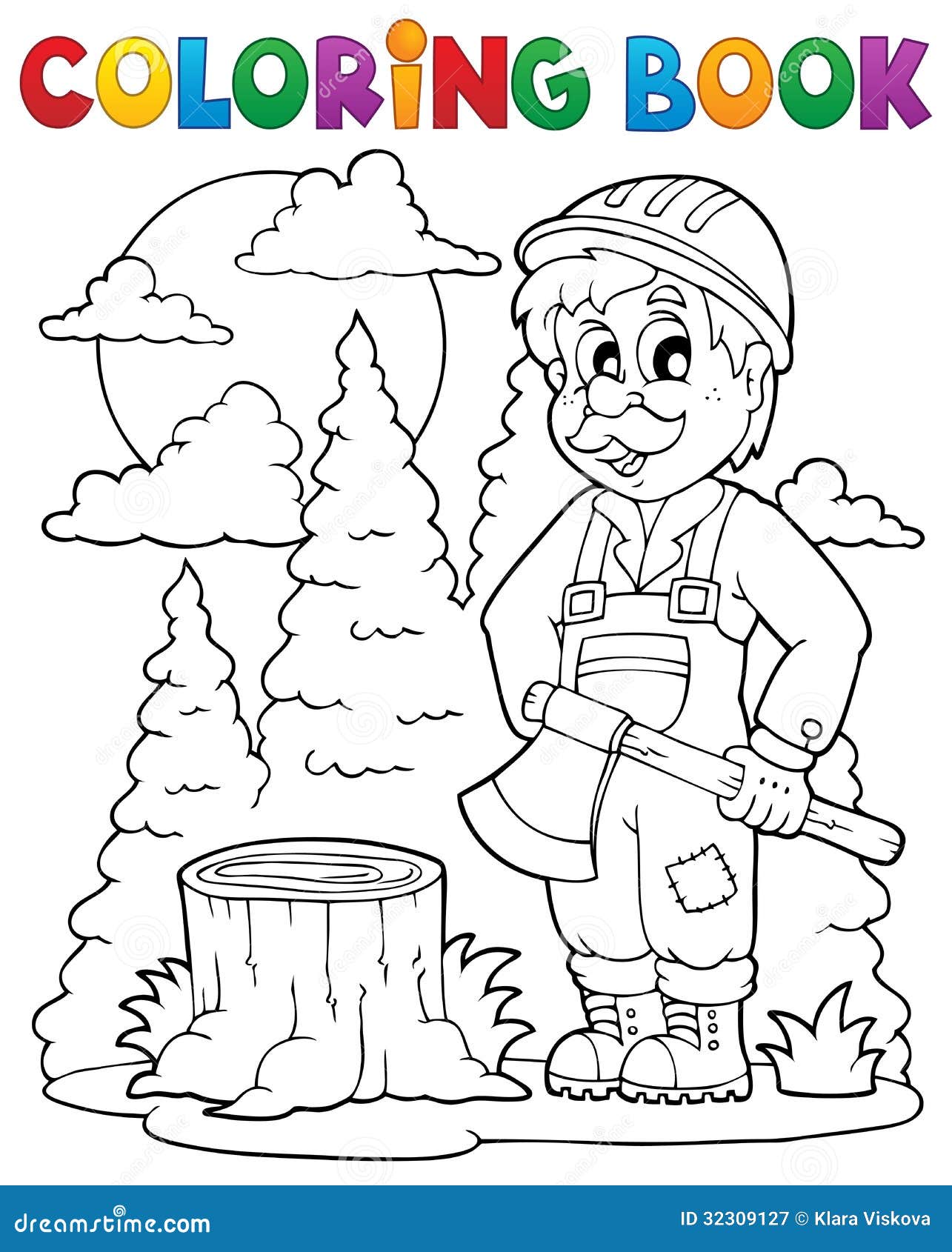 Lumberjack With Axe Coloring Page. Woodcutter Job Royalty-Free Stock ...