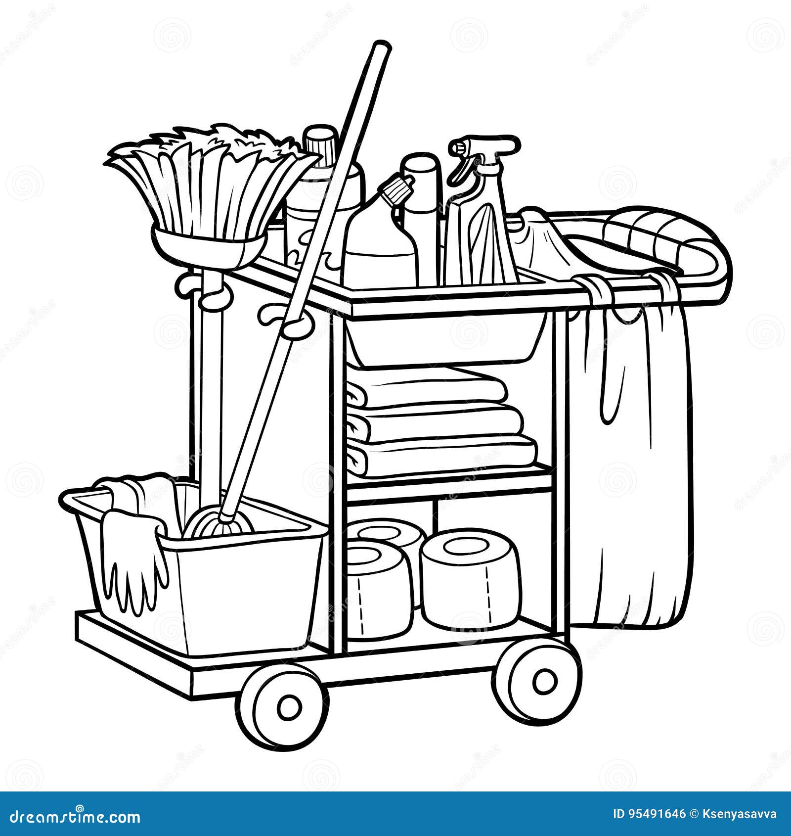 Coloring book, Maid cart stock vector. Illustration of equipment - 95491646
