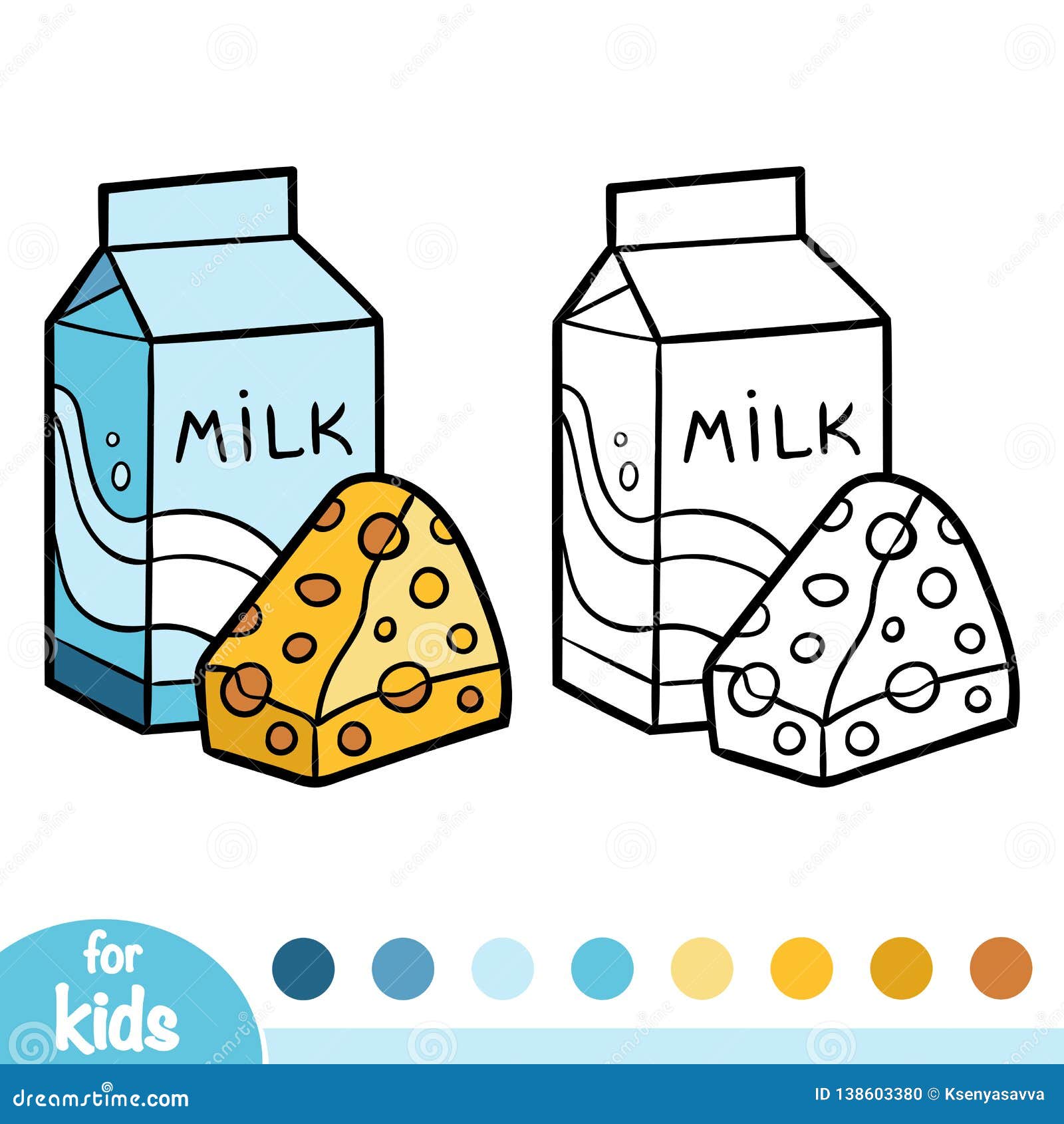 Coloring Book, Milk Box and Cheese Stock Vector - Illustration of ...