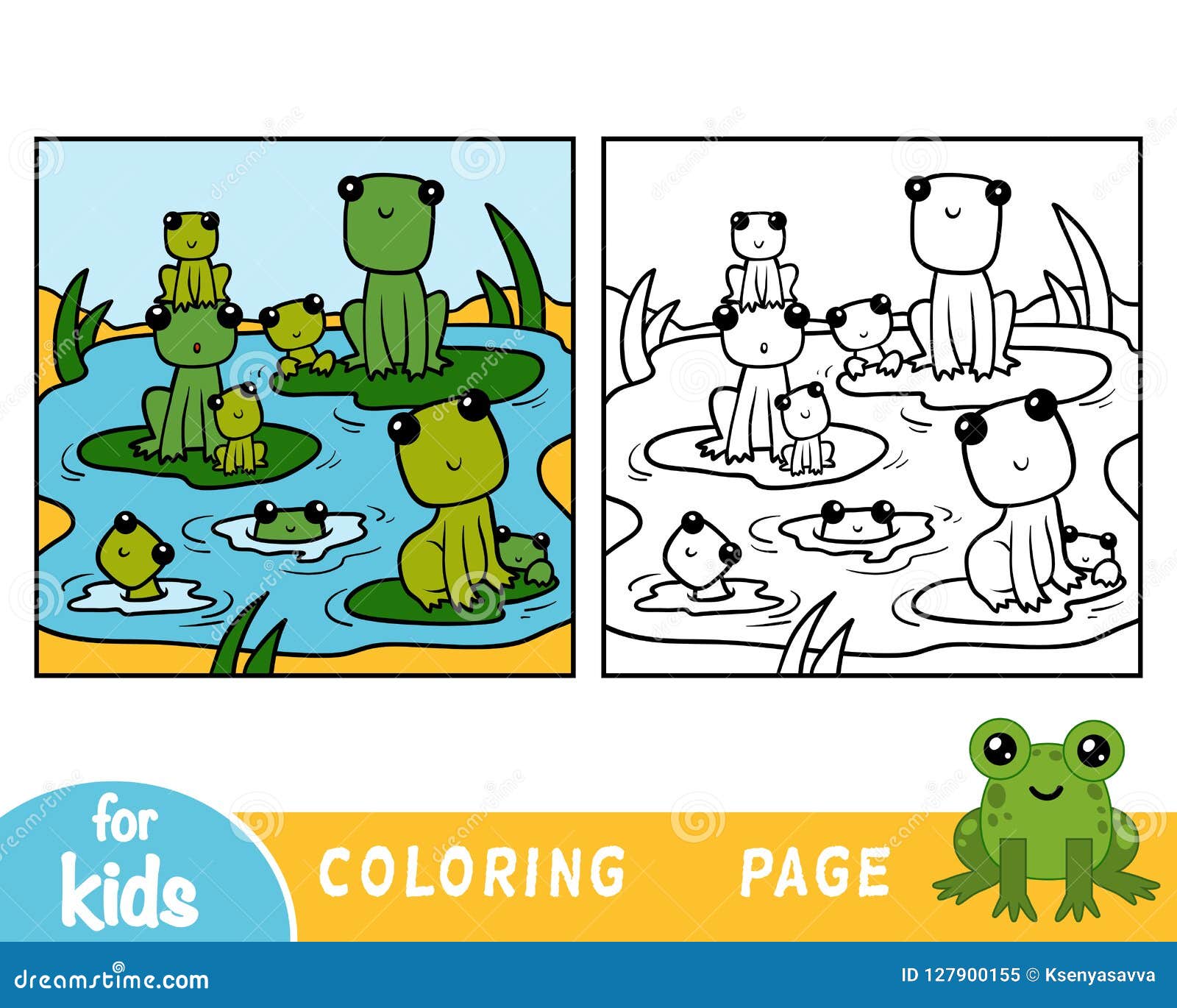 Coloring book, Nine frogs stock vector. Illustration of family - 127900155