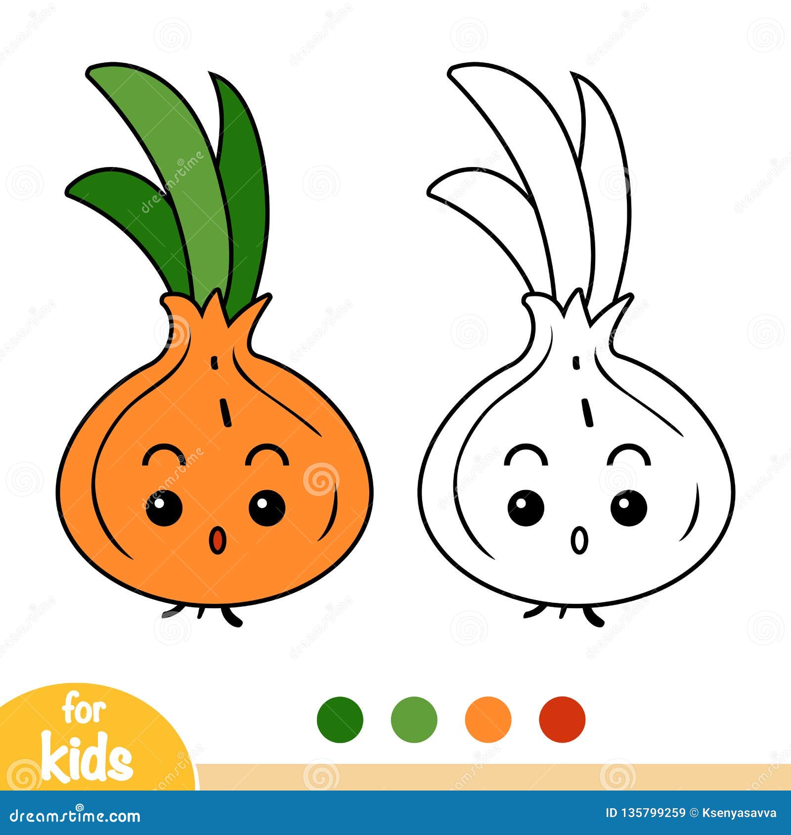 Coloring Book, Onion with a Cute Face Stock Vector - Illustration of ...