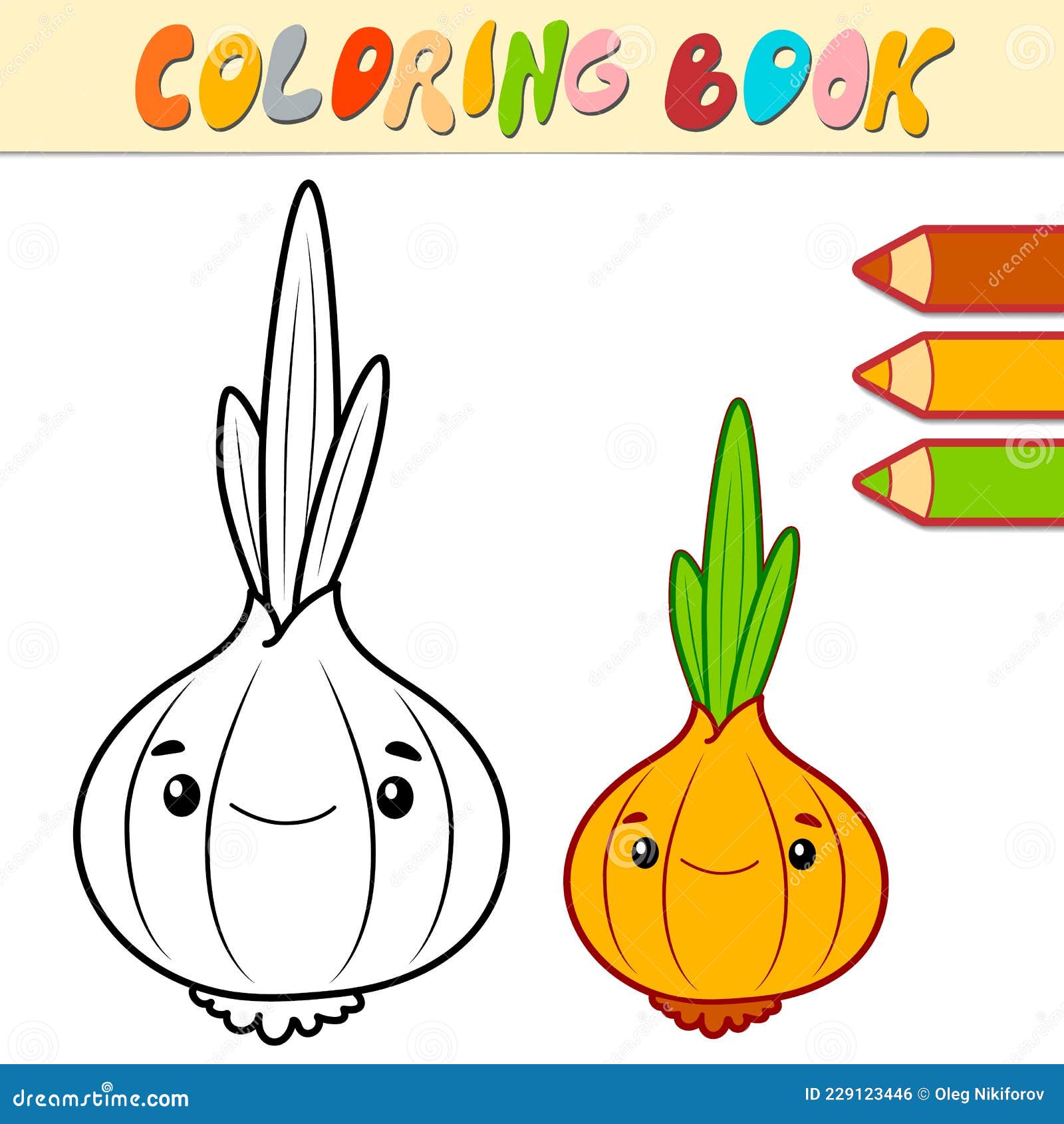 Coloring Book or Page for Kids. Onion Black and White Vector Stock ...