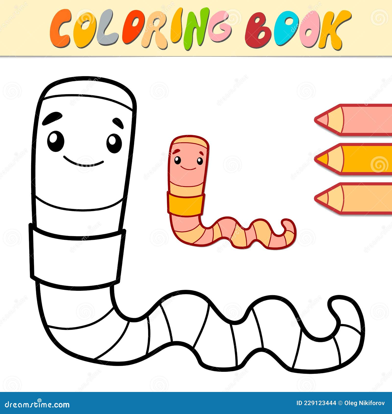 Coloring Book or Page for Kids. Worm Black and White Vector Stock ...