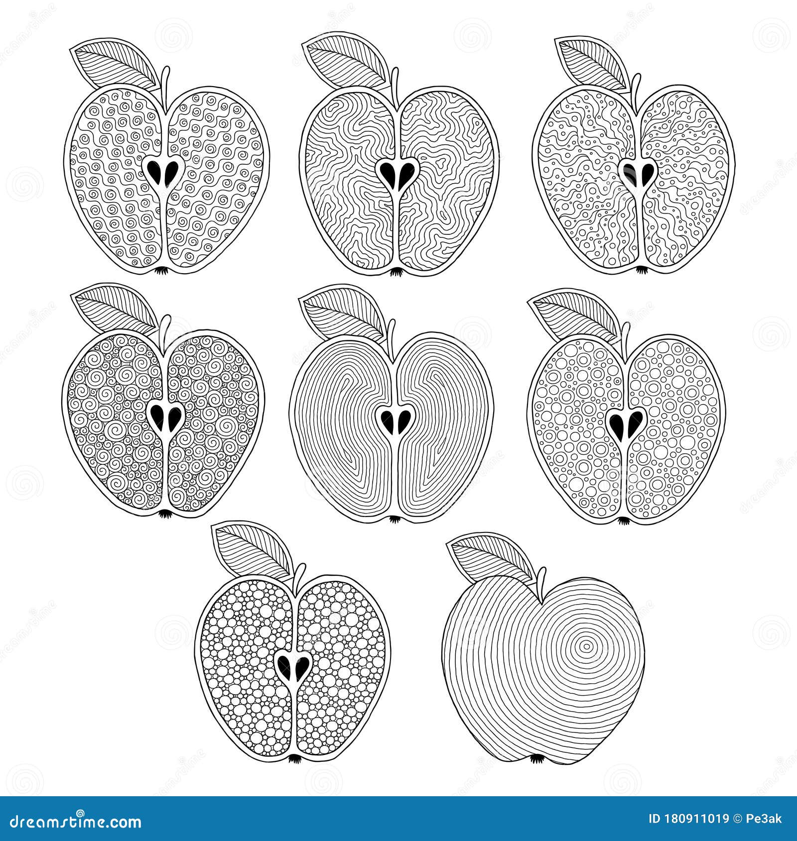 Coloring Book Page With Outlines Of Apple Stock Vector Illustration