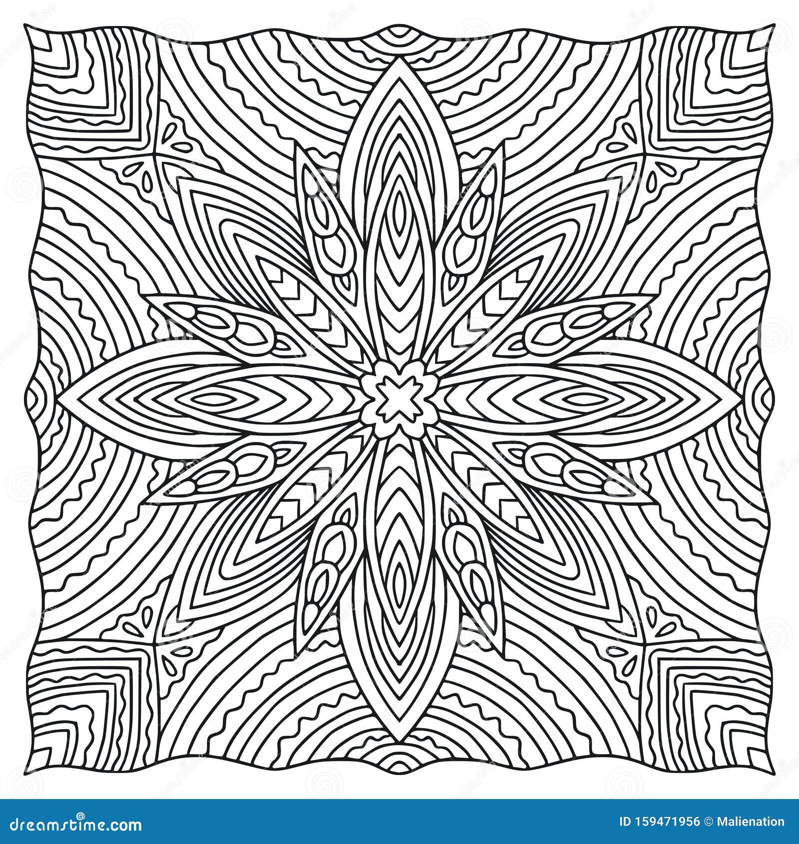 Coloring Book Page Print. Linear Shawl Pattern. Black and White ...