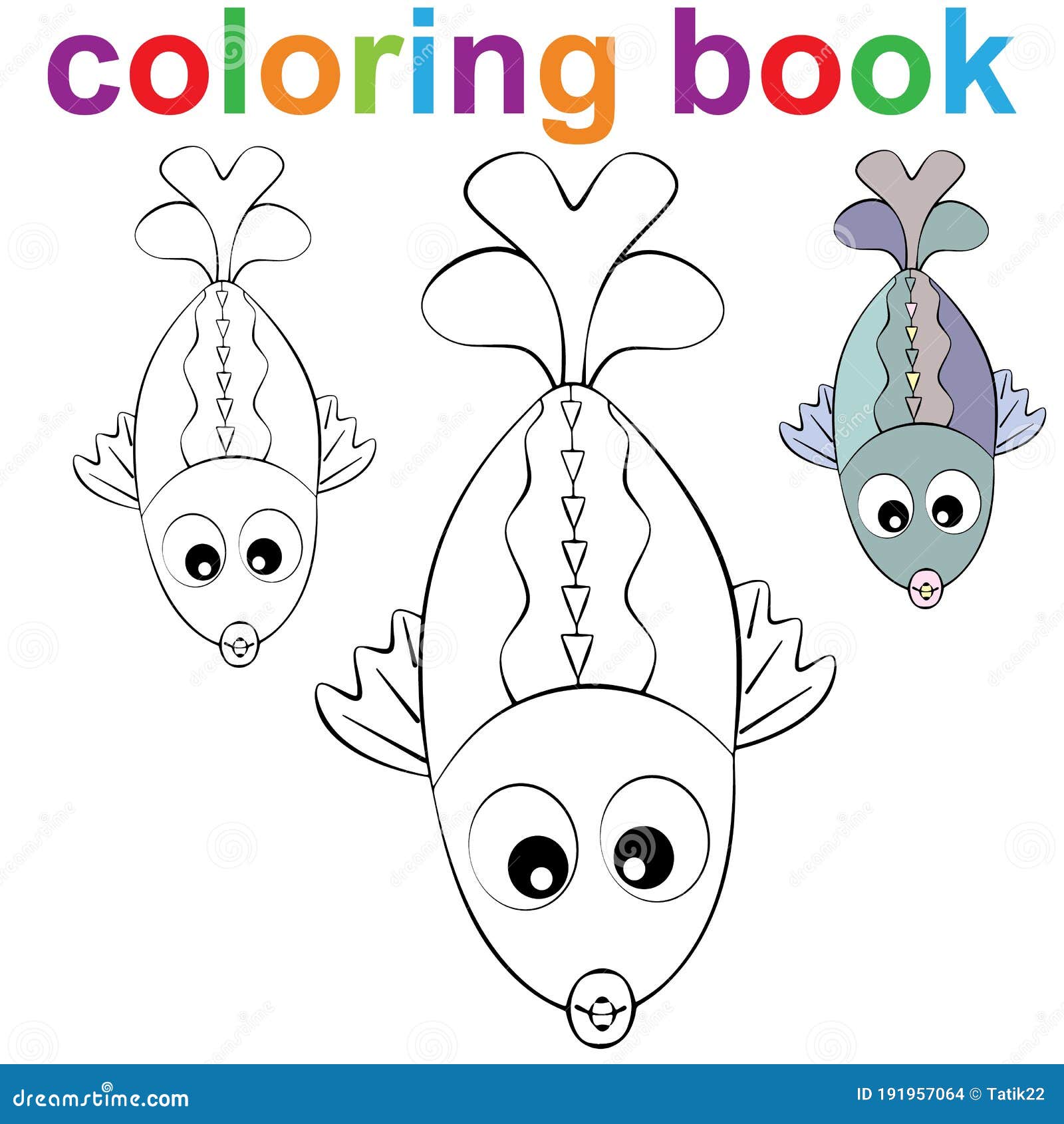 Coloring Book Page Template with Blue Fish, for Kids Stock Vector ...