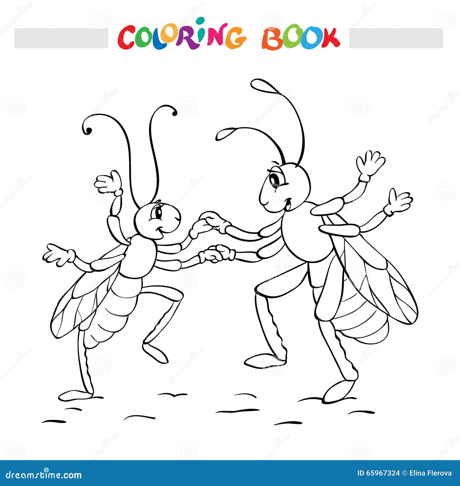 Coloring Book or Page. Two Fanny Bugs is Dancing. Stock Vector ...