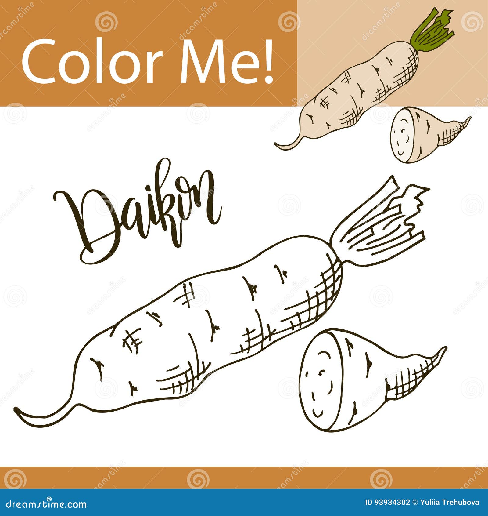 Coloring Book or Page of Vegetable. Vector Illustration with Hand Drawn ...