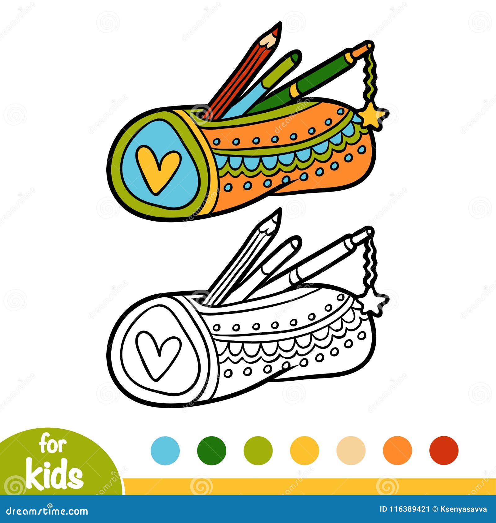 Coloring book, Pencil case stock vector. Illustration of child - 116389421