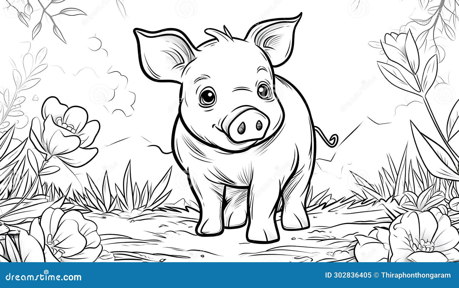 Coloring book pig theme stock illustration. Illustration of drawing ...