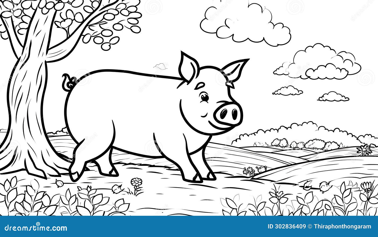 Coloring book pig theme stock illustration. Illustration of cartoon ...