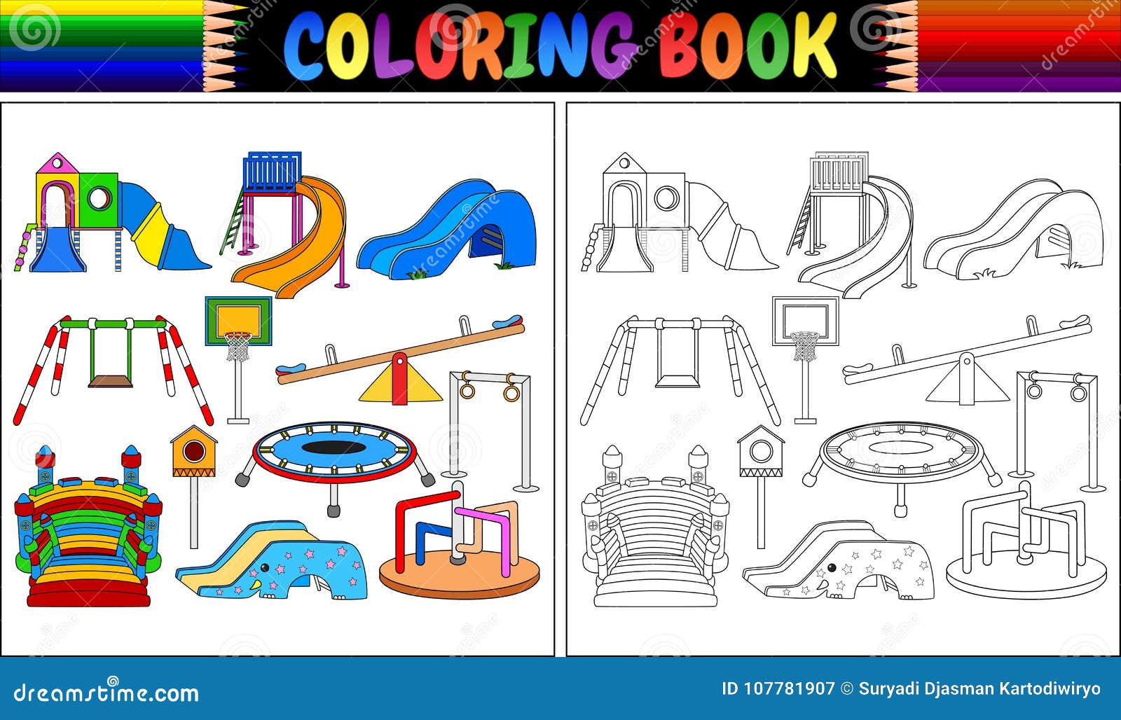 Coloring Book with Playground Equipment Icons Set Stock Vector ... Coloring Book with Playground Equipment Icons Set Stock Vector ...
