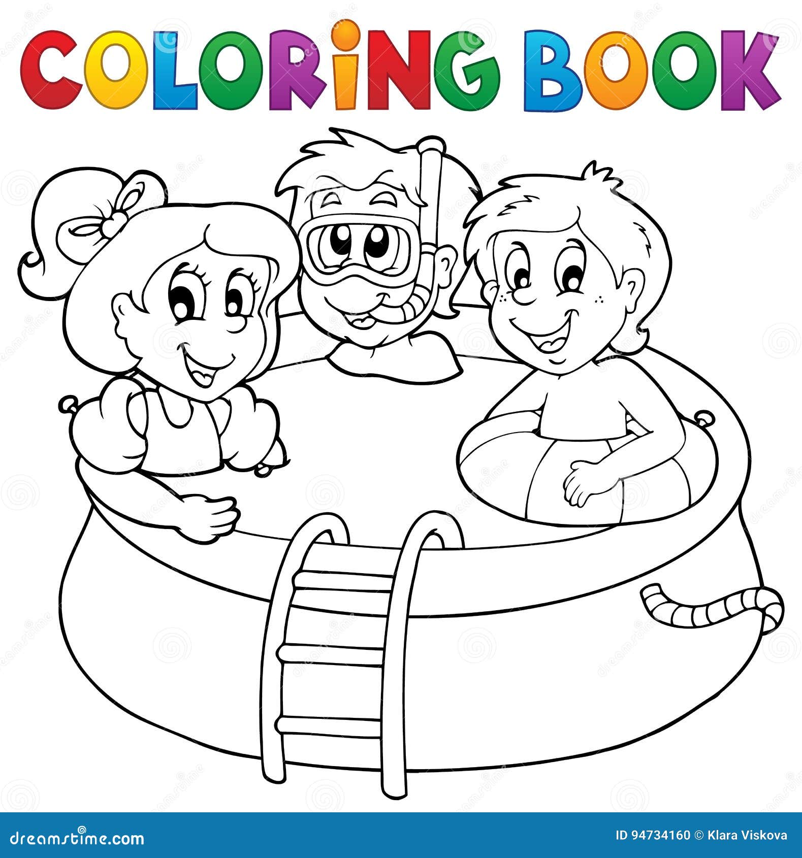 Coloring Book Pool And Kids Vector Illustration | CartoonDealer.com ...