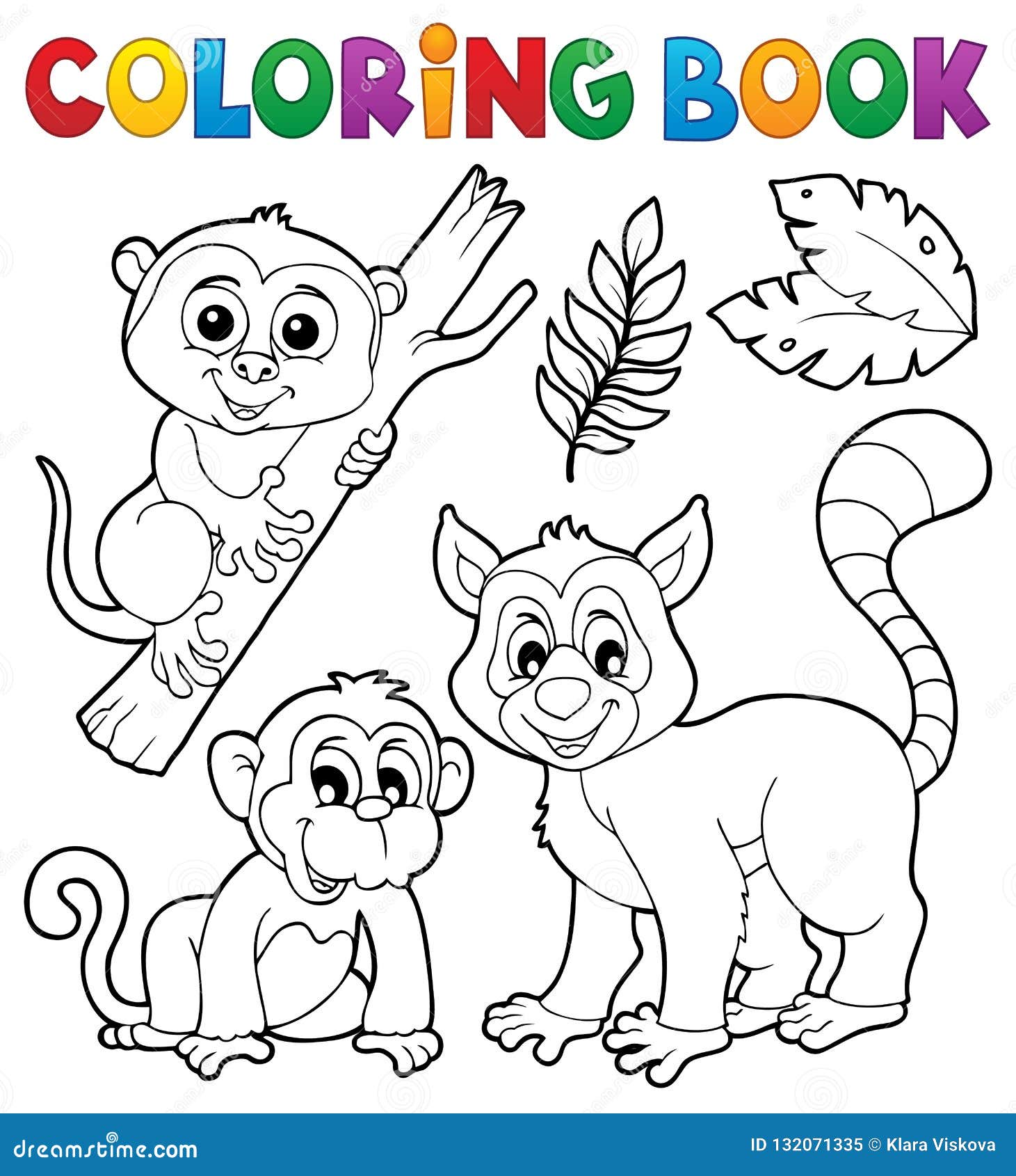 Coloring Book Primates and Monkey Stock Vector - Illustration of leaf ...
