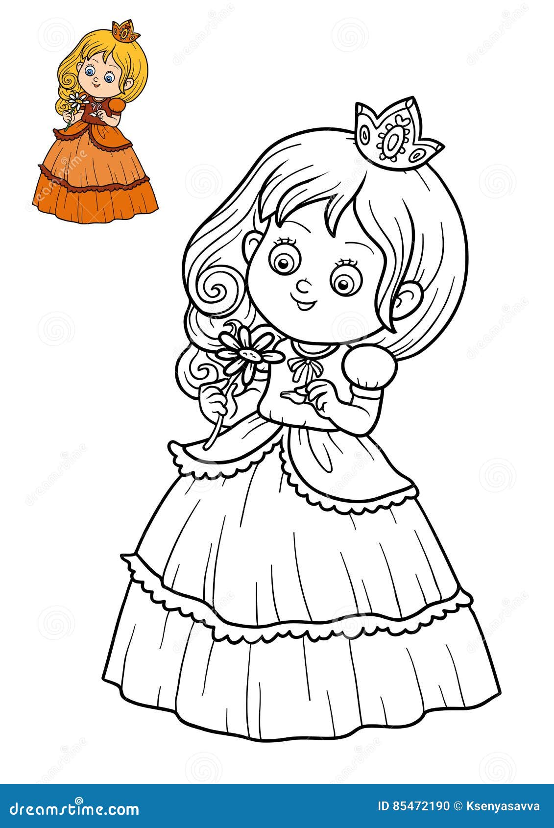 Coloring Book, Princess and Flower Stock Illustration - Illustration of ...